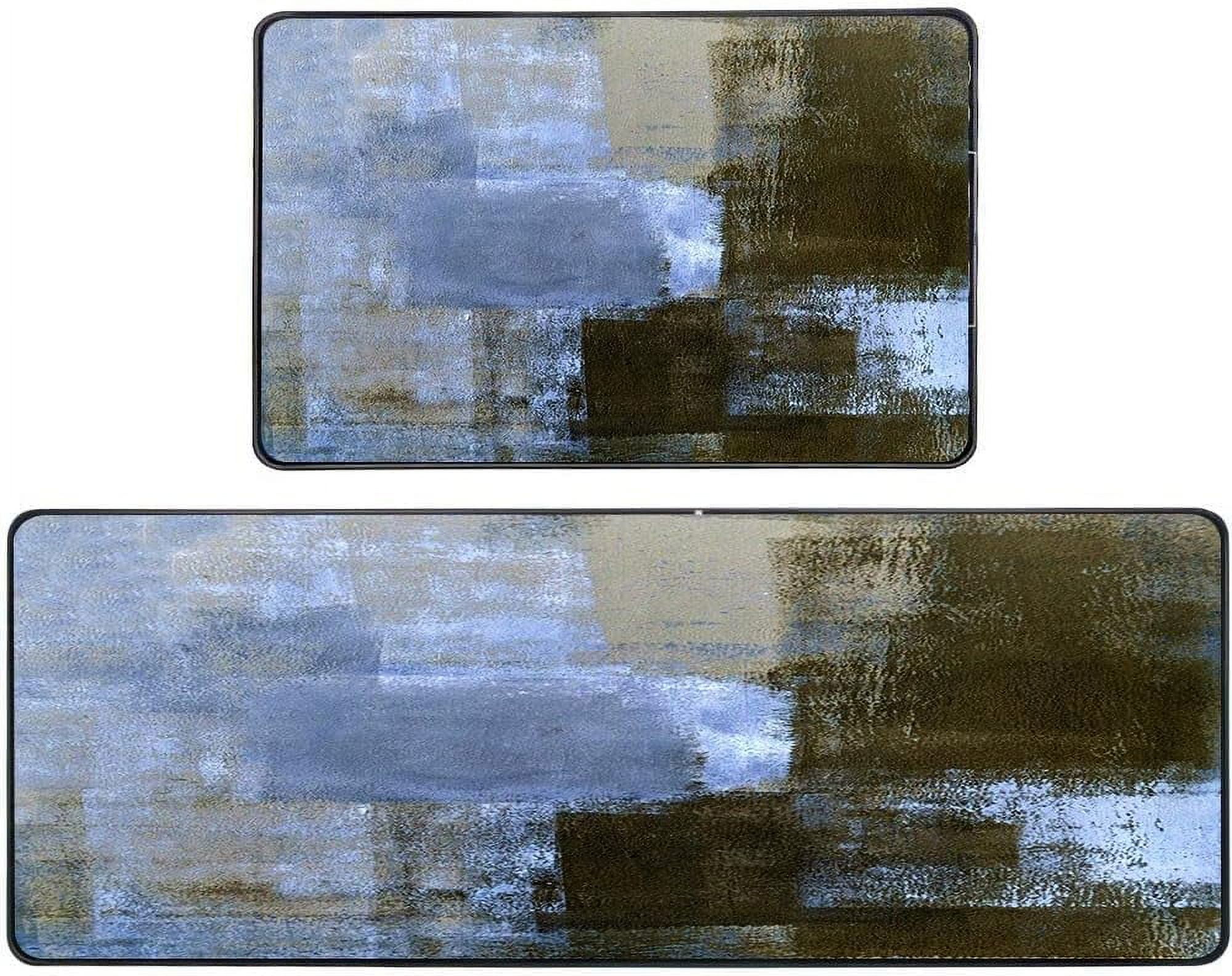 Blue Kitchen Rugs Blue and Brown Abstract Art Painting 18"X48"+18"X30 ...