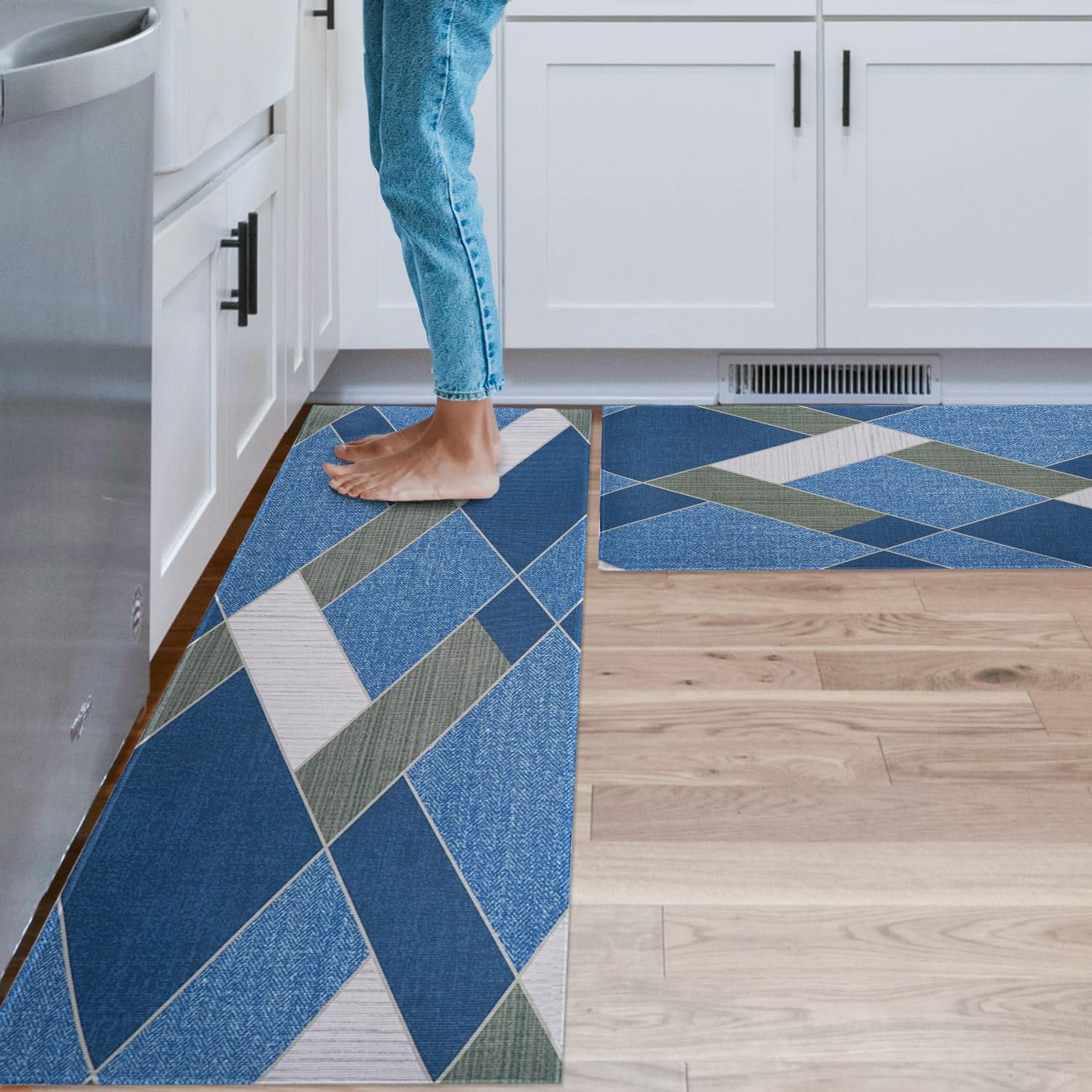 Blue Kitchen Rugs and Mats Non Skid Washable, Navy Blue Kitchen Sink ...