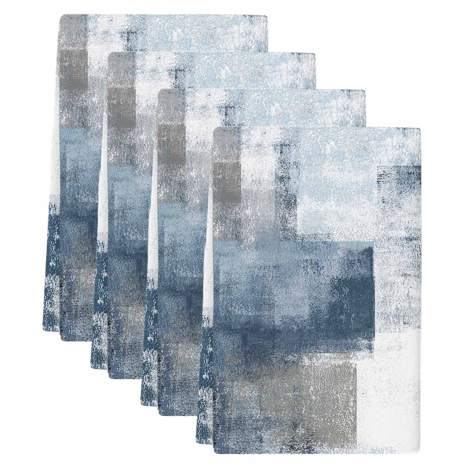 Blue Kitchen Towels Set of 4, Absorbent Microfiber Dish Tea Towels with ...