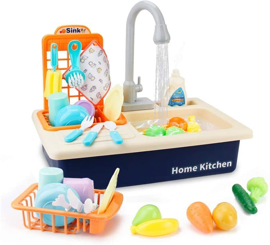 Blue Kitchen Toy Sink Running Water with Faucet Electric Dishwasher ...