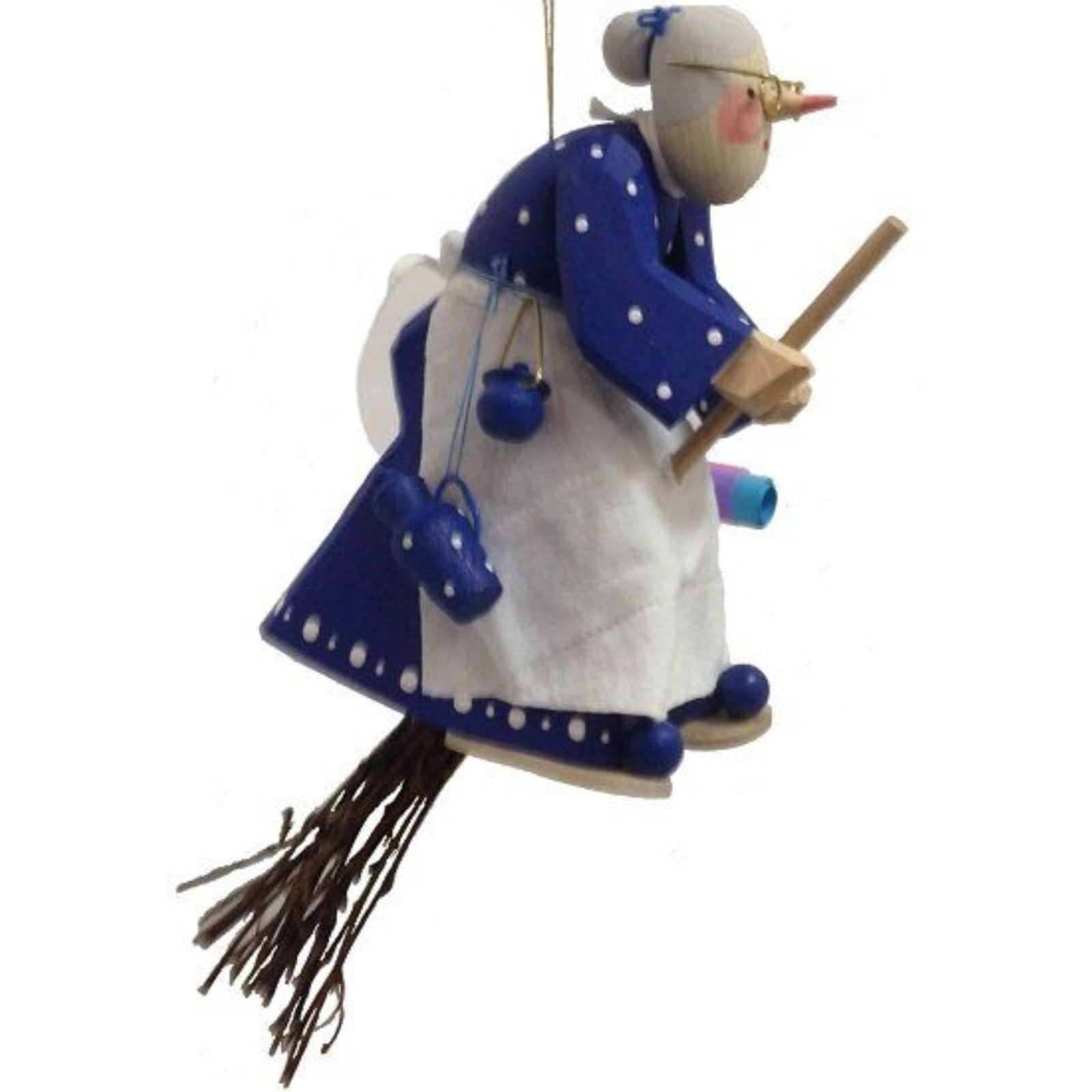 Blue Kitchen Witch Riding a Broom German Wood Halloween Ornament Made ...