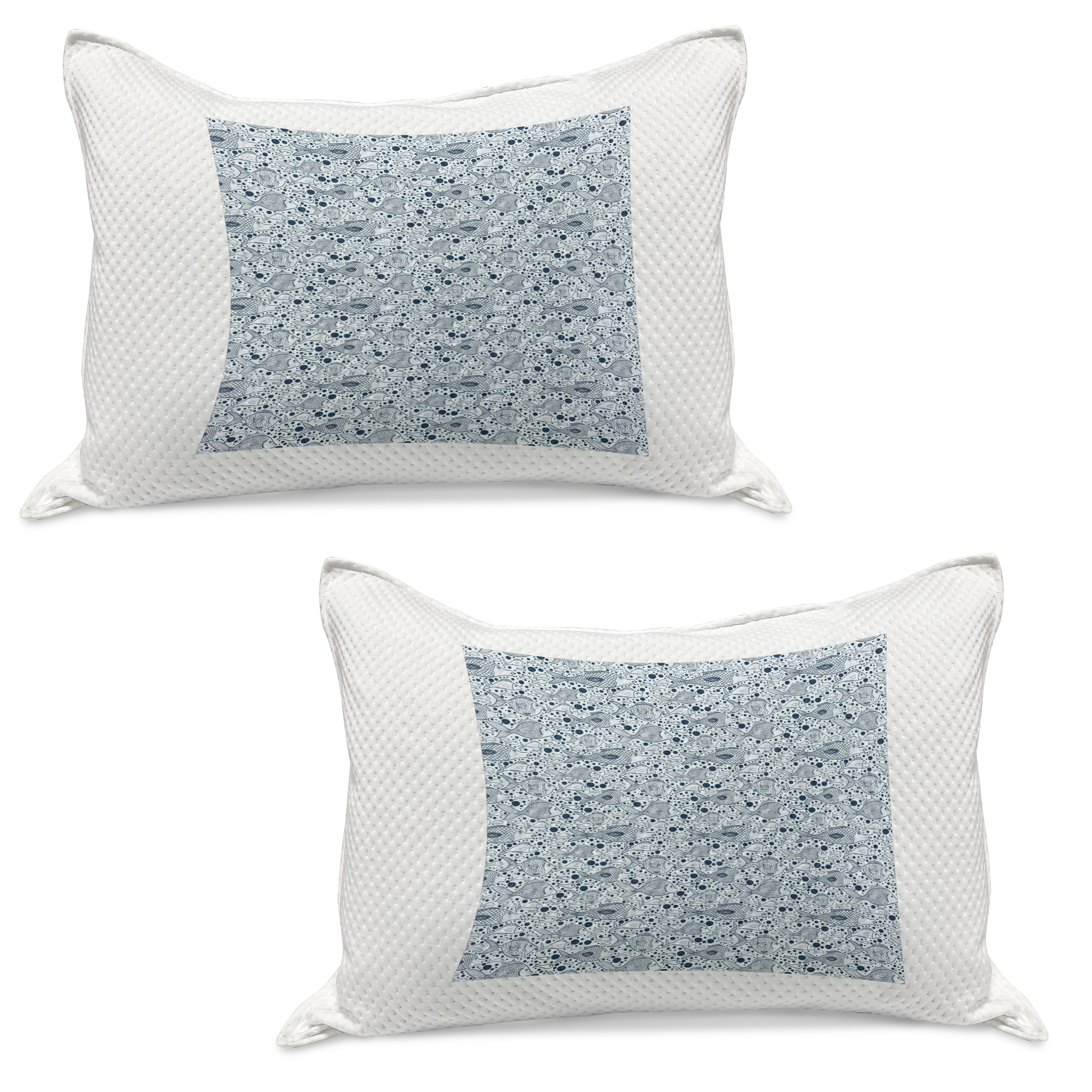 Blue Knitted Quilt Pillowcover Set of 2, Fish with Bubbles Underwater ...