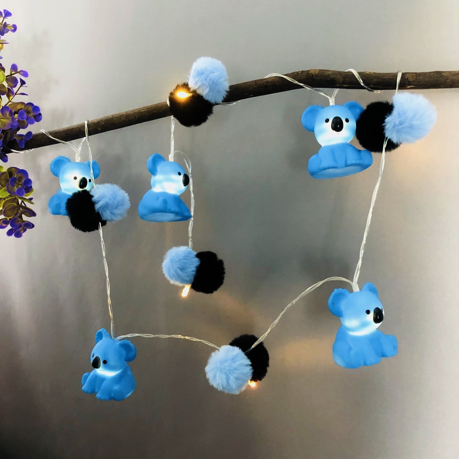 Blue Koala Pom Poms Decor String Light Battery Powered Koala Lights for ...