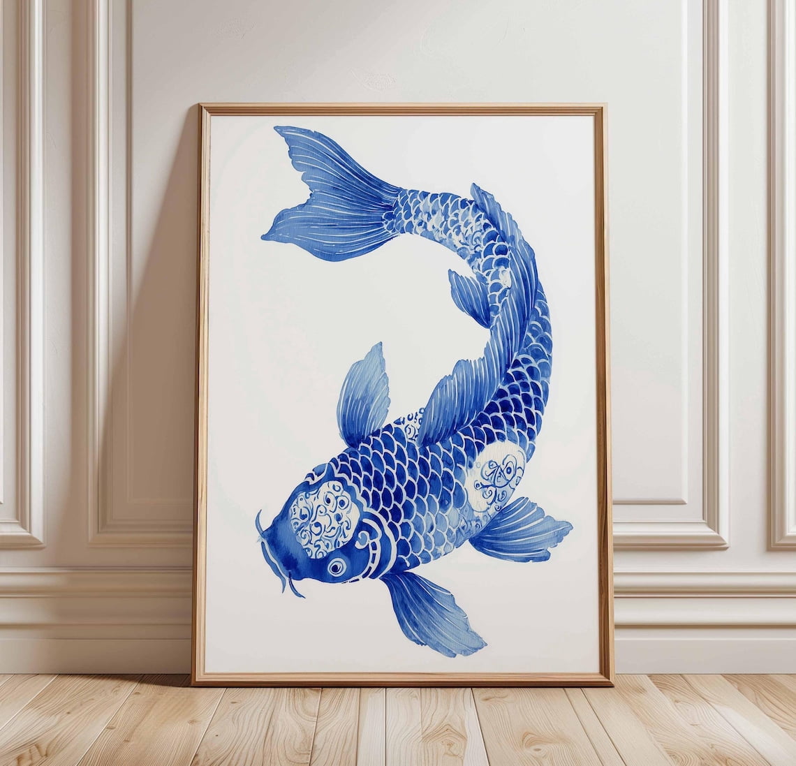 Blue Koi Fish Japanese Style Watercolor Elegant Oriental Zen Art ...