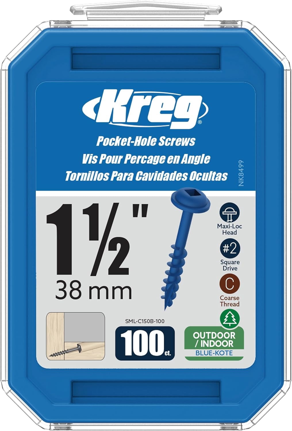 Blue-Kote Pocket-Hole Screws - SML-C150B-100 - Weather Resistant Pocket ...