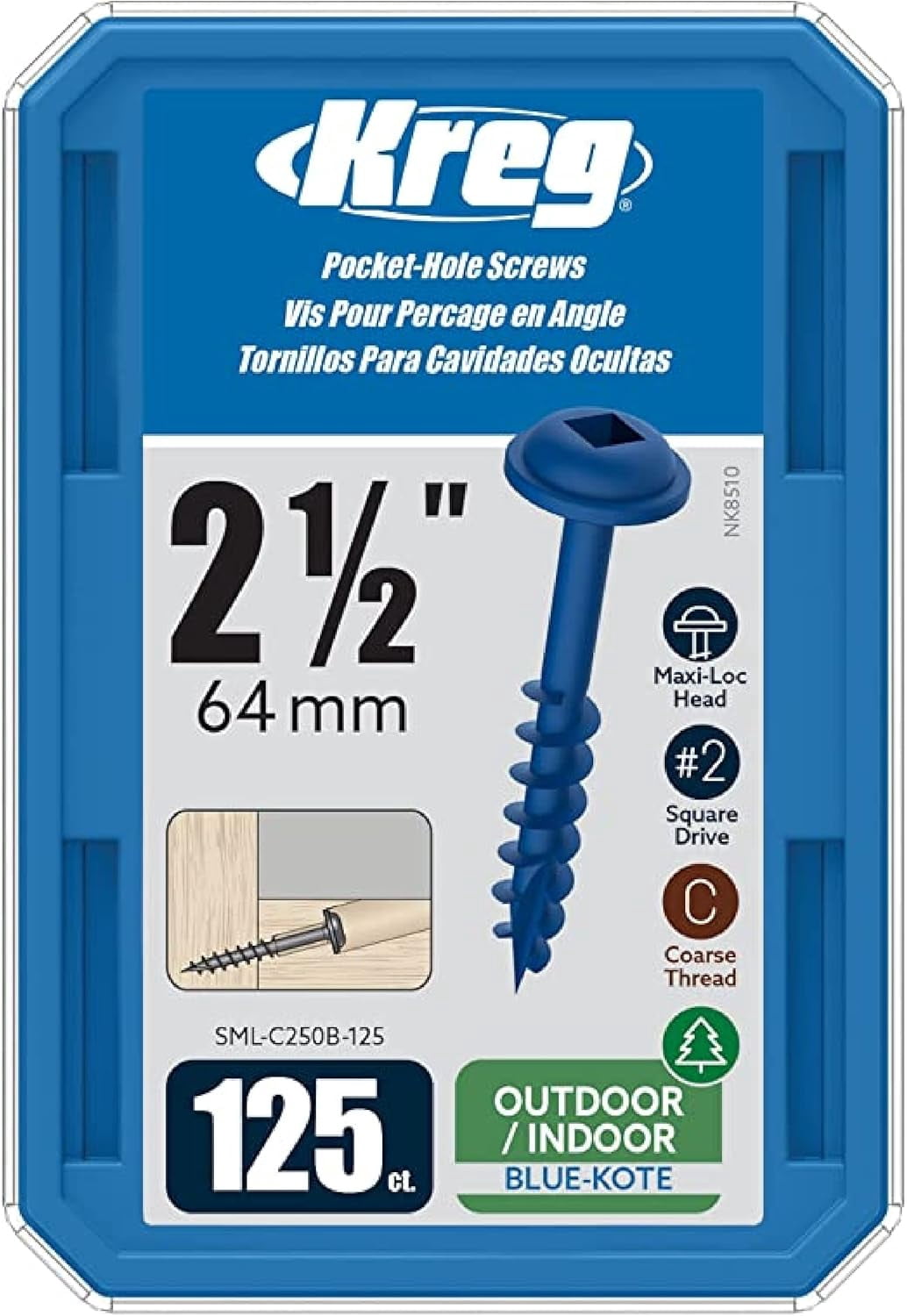 Blue-Kote Pocket-Hole Screws - SML-C250B-125 - Weather Resistant Pocket ...