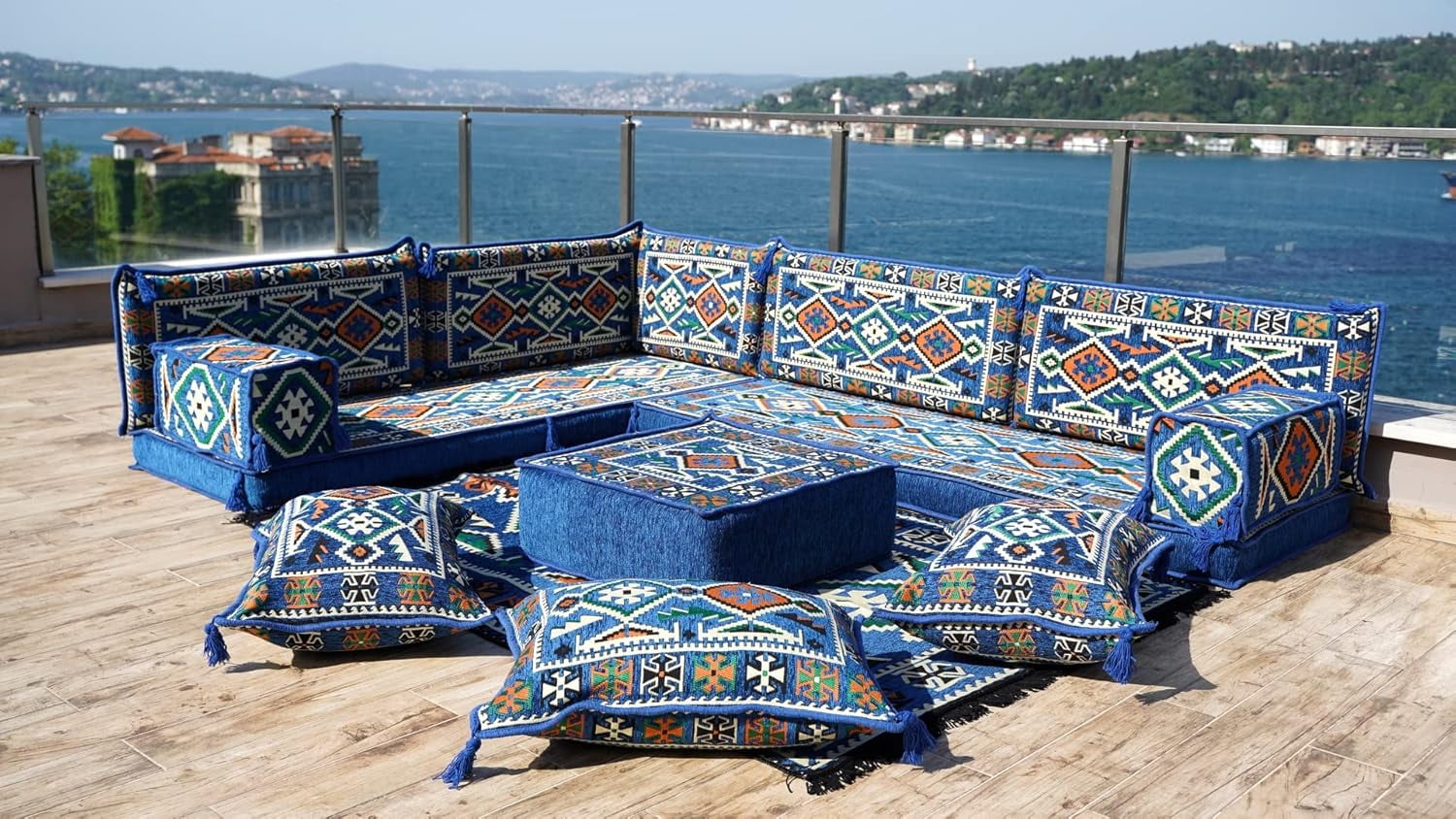 Blue L Shaped Arabic Floor Sofa Set, Modern Sofas, Patio Sofas, Terrace Sofa, Moroccan Sofas ...