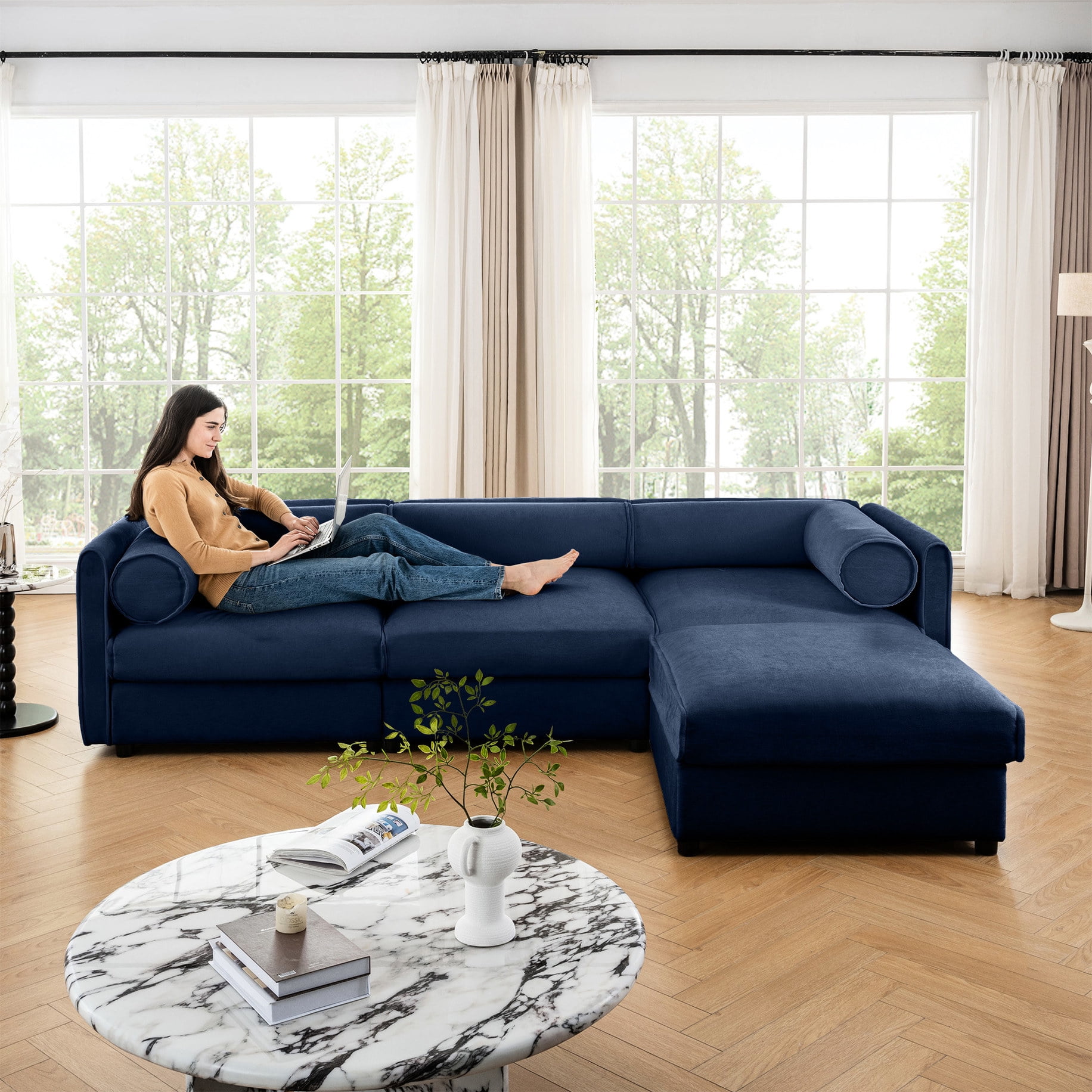 Blue L-Shaped Sofa with Hidden Storage - Maximize Space and Style in ...