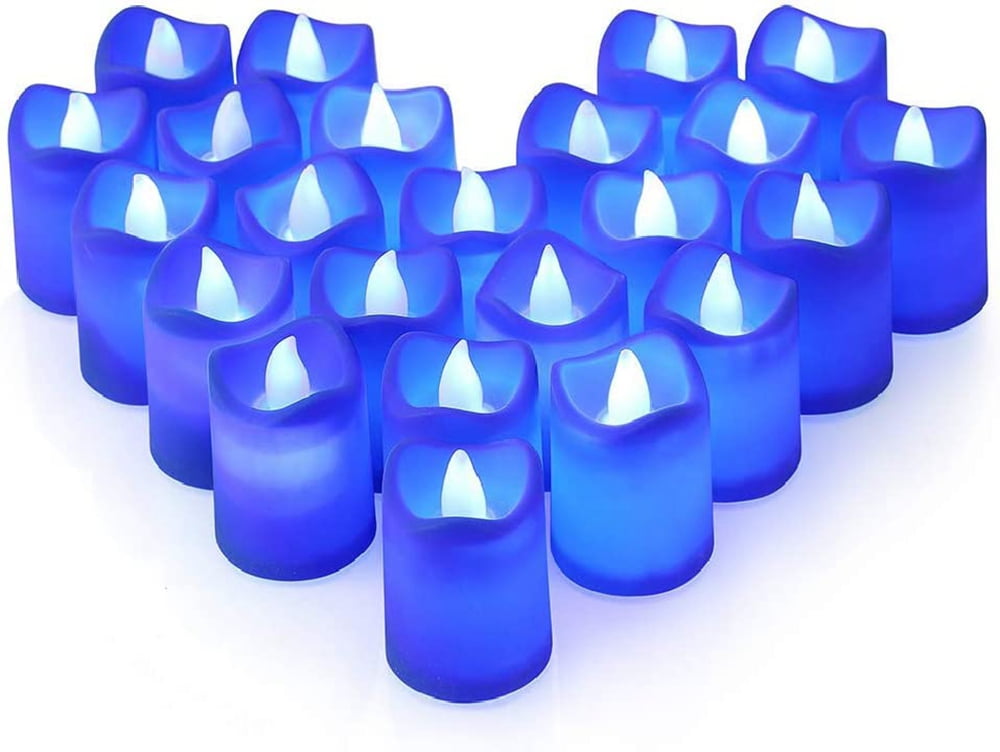 Soonbuy 24 Packs Blue LED Tea Light Candles, Flameless Flickering ...