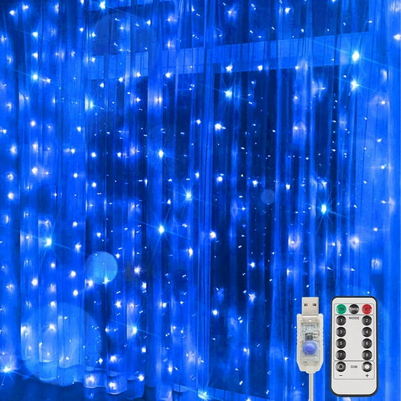 Blue LED Curtain Lights for Bedroom, 200-Light Waterproof Hanging ...