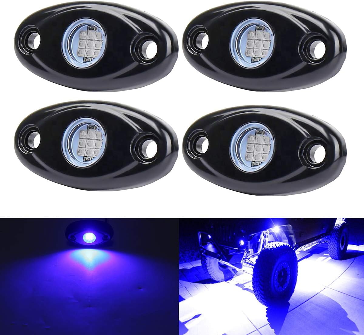 Blue LED Rock Lights, 4 Pods Neon 12V Waterproof Underglow Underbody ...
