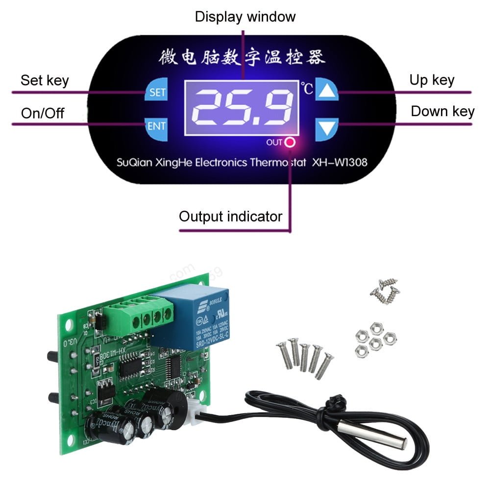 Blue LED W1308 12V Digital Thermostat Temperature Alarm Controller Sensor Meter Refrigerator ...
