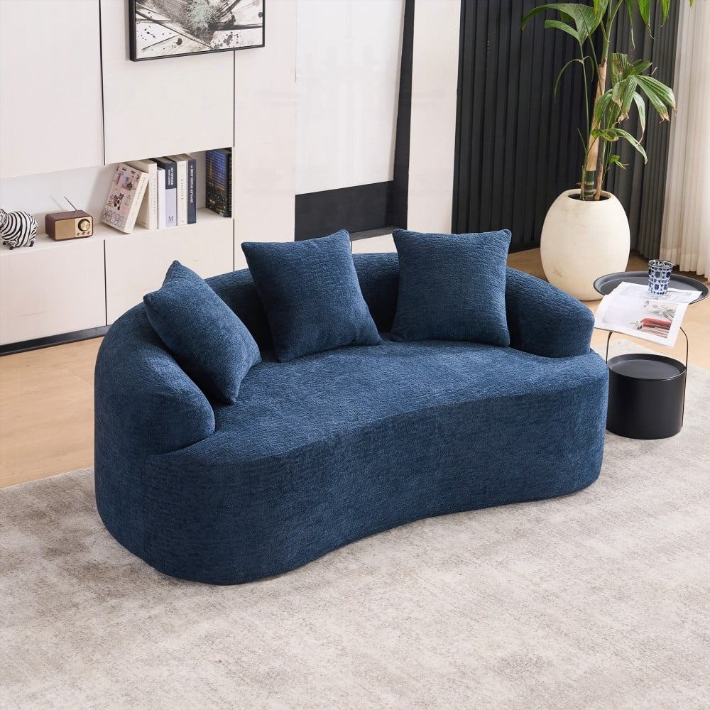 Modern Curved Loveseat in Blue - 65"L, 300 lbs Capacity, 30D Chenille ...