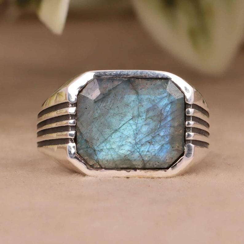 Blue Labradorite Ring, 925 Sterling Silver Ring, Men's Ring, Signet ...
