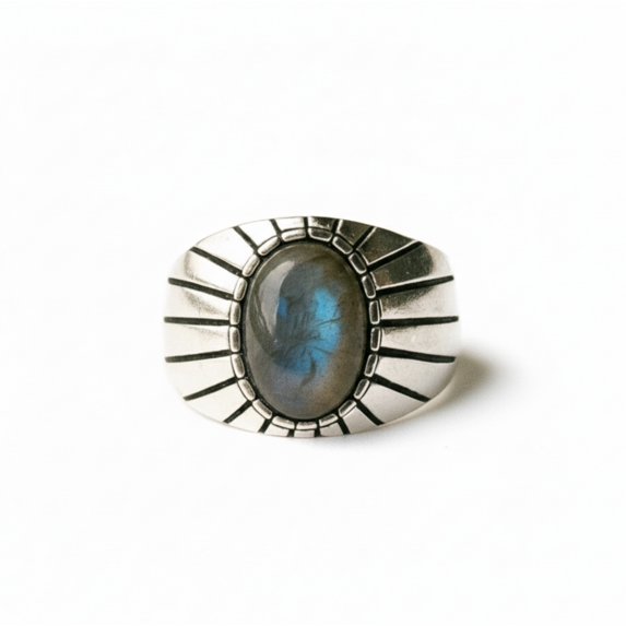 Blue Labradorite Signet Ring, 925 Solid Sterling Silver, Heavy Signet ...