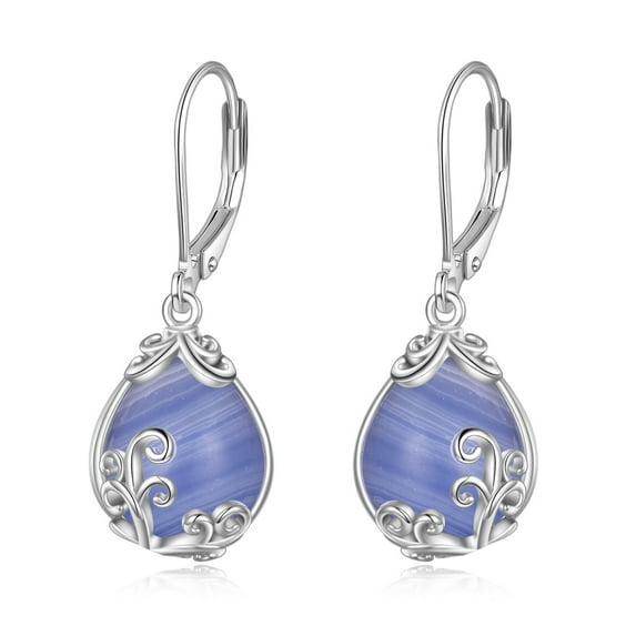 Blue Lace Agate Filigree Teardrop Drop Dangle Earrings Sterling Silver ...