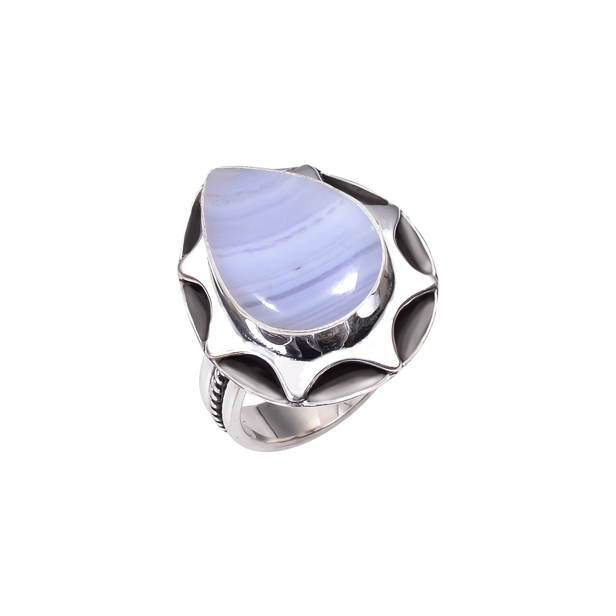 Blue Lace Agate - Namibia 925 Solid Sterling Silver Ring, 18X13 mm Pear ...