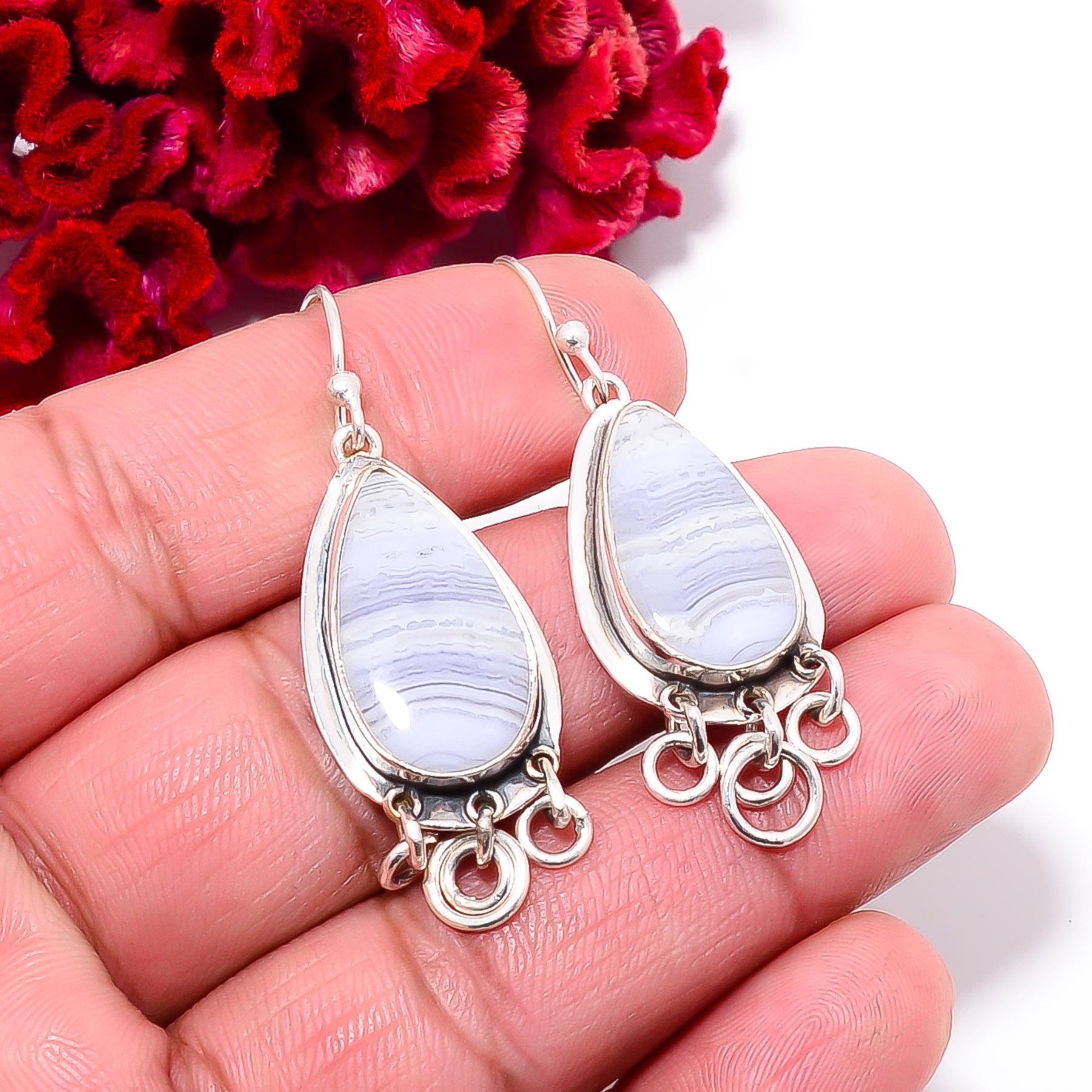 Blue Lace Agate - Namibia Designer Handmade 925 Sterling Silver Earring ...