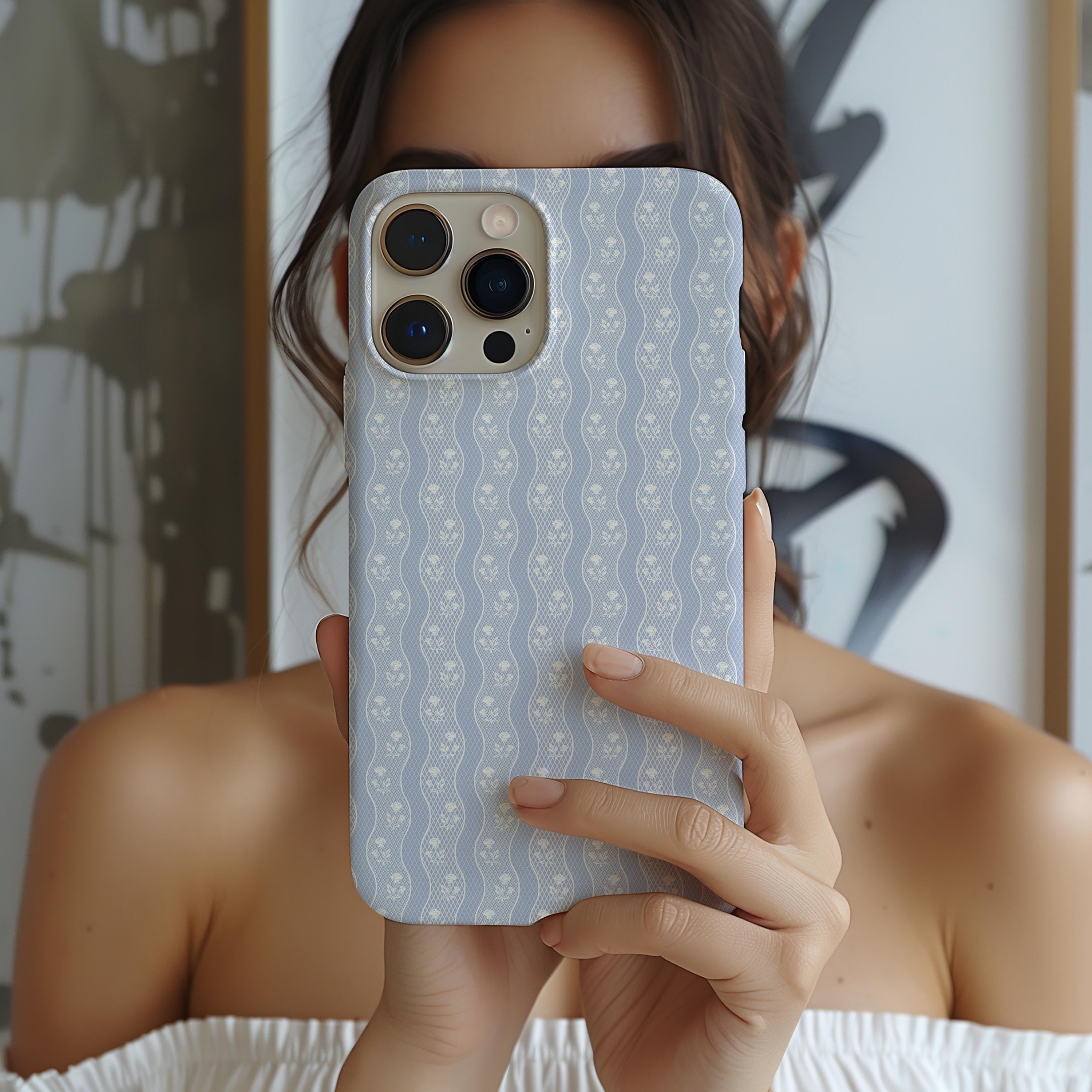 Blue Lace Stripe Case With Cute Baby Blue Retro Aesthetic Design for ...