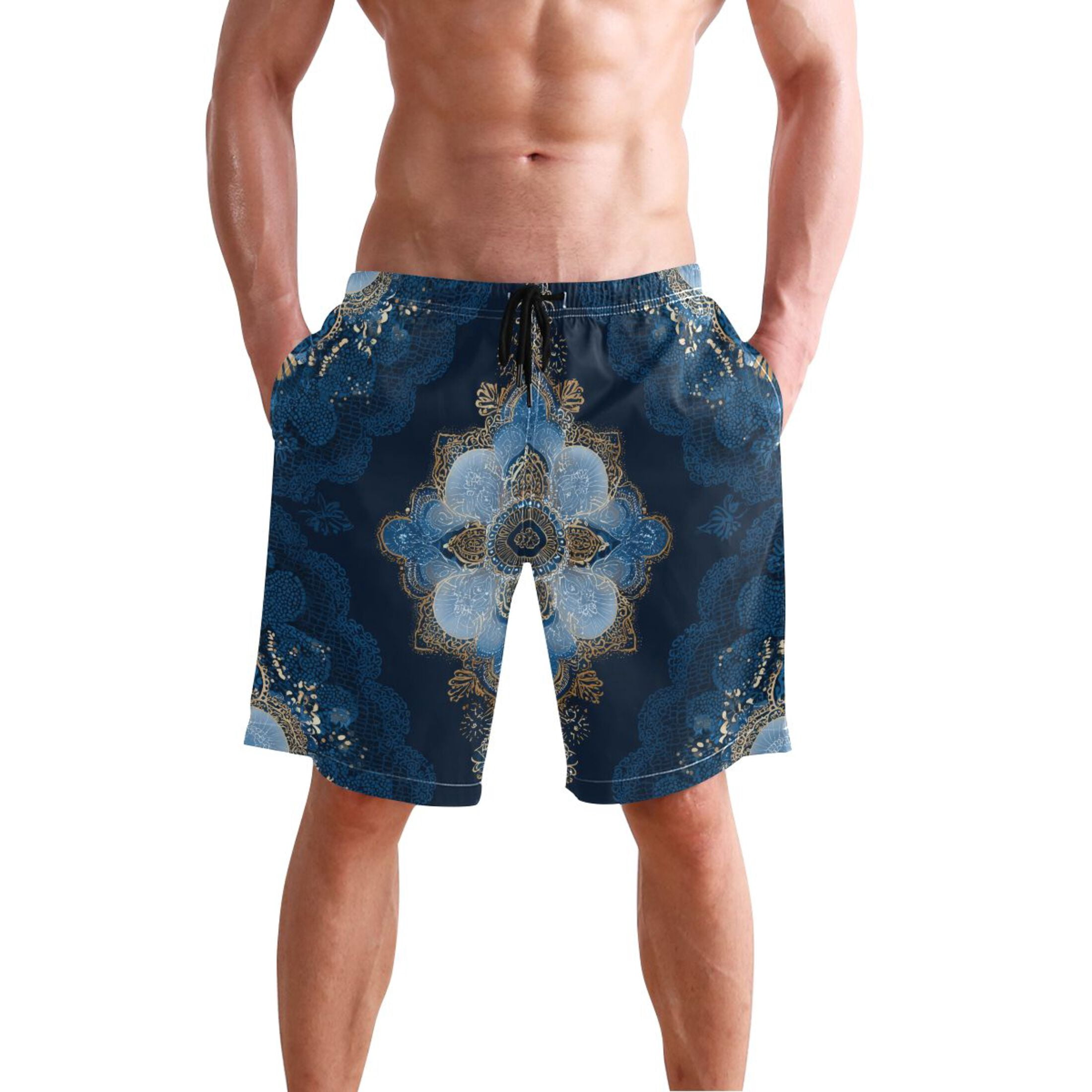 Blue Lace Symmetrical Pattern Men's Swim Trunks Beach Shorts Bathing ...