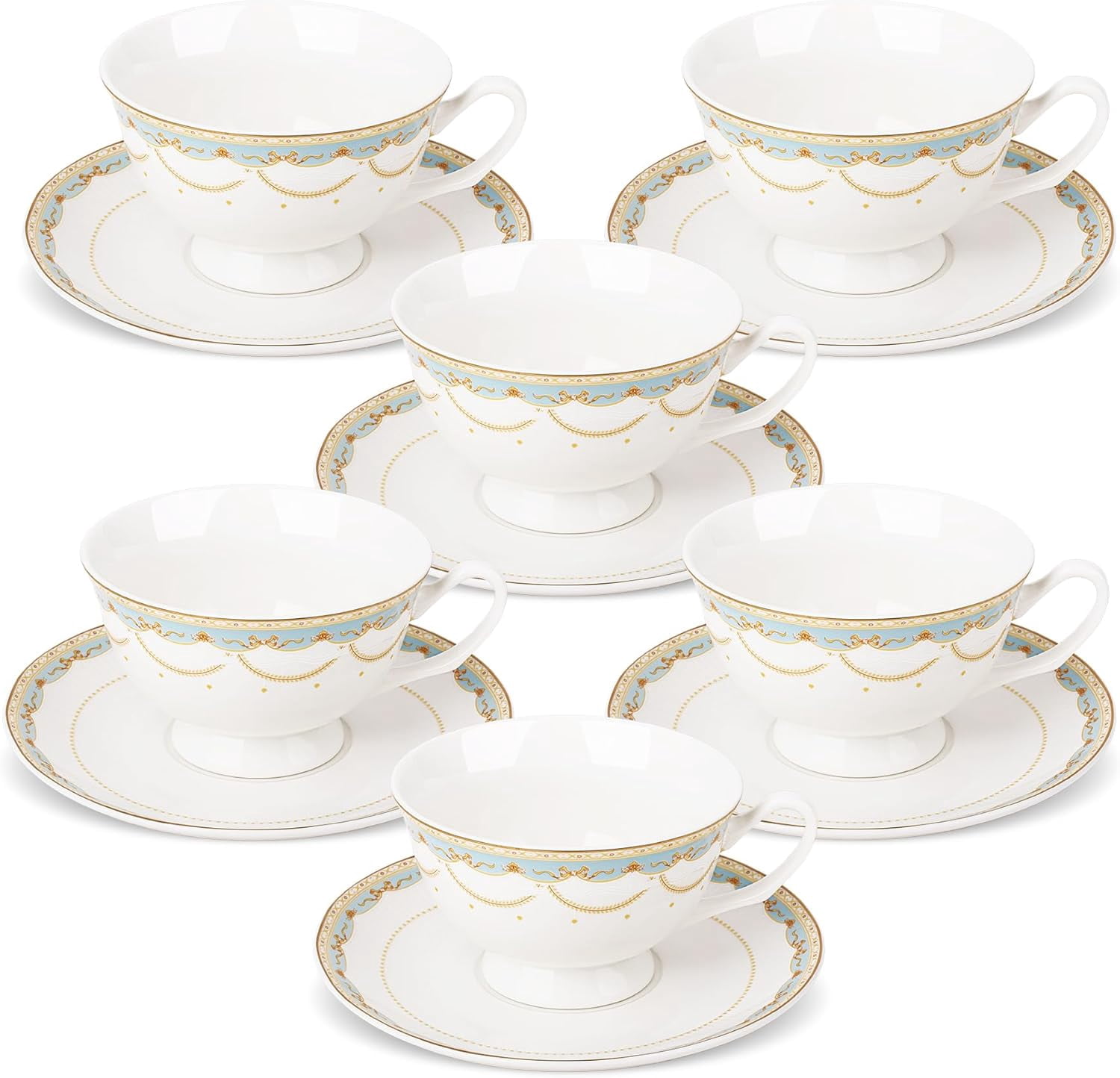 Blue Lace Teacup and Saucers Set with Gold Trim, Bone China British ...