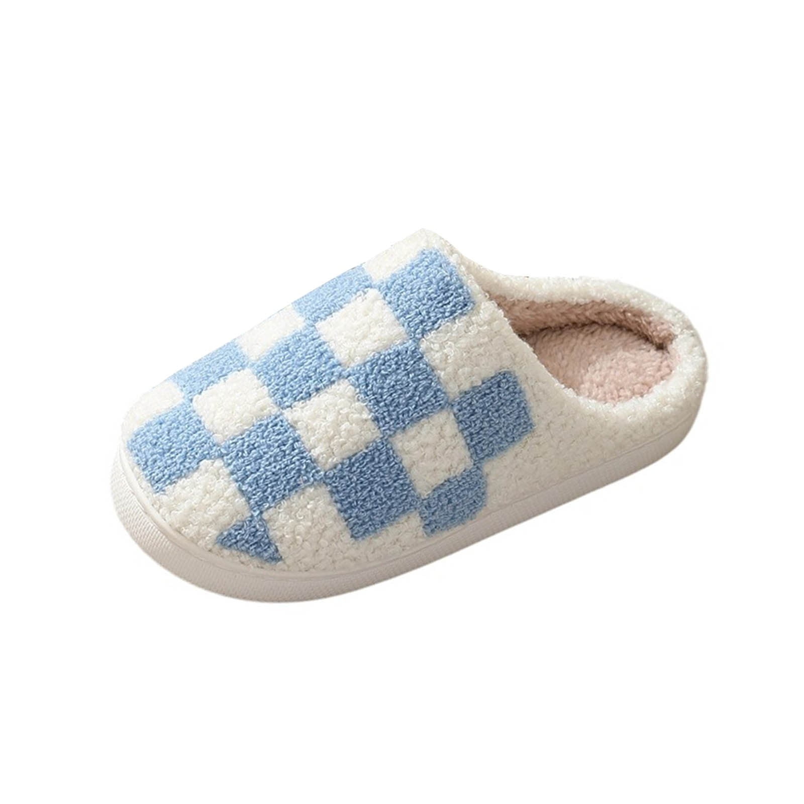 Blue Ladie'S Couples Winter Slippers With Plaid Design Cozy Fleece ...