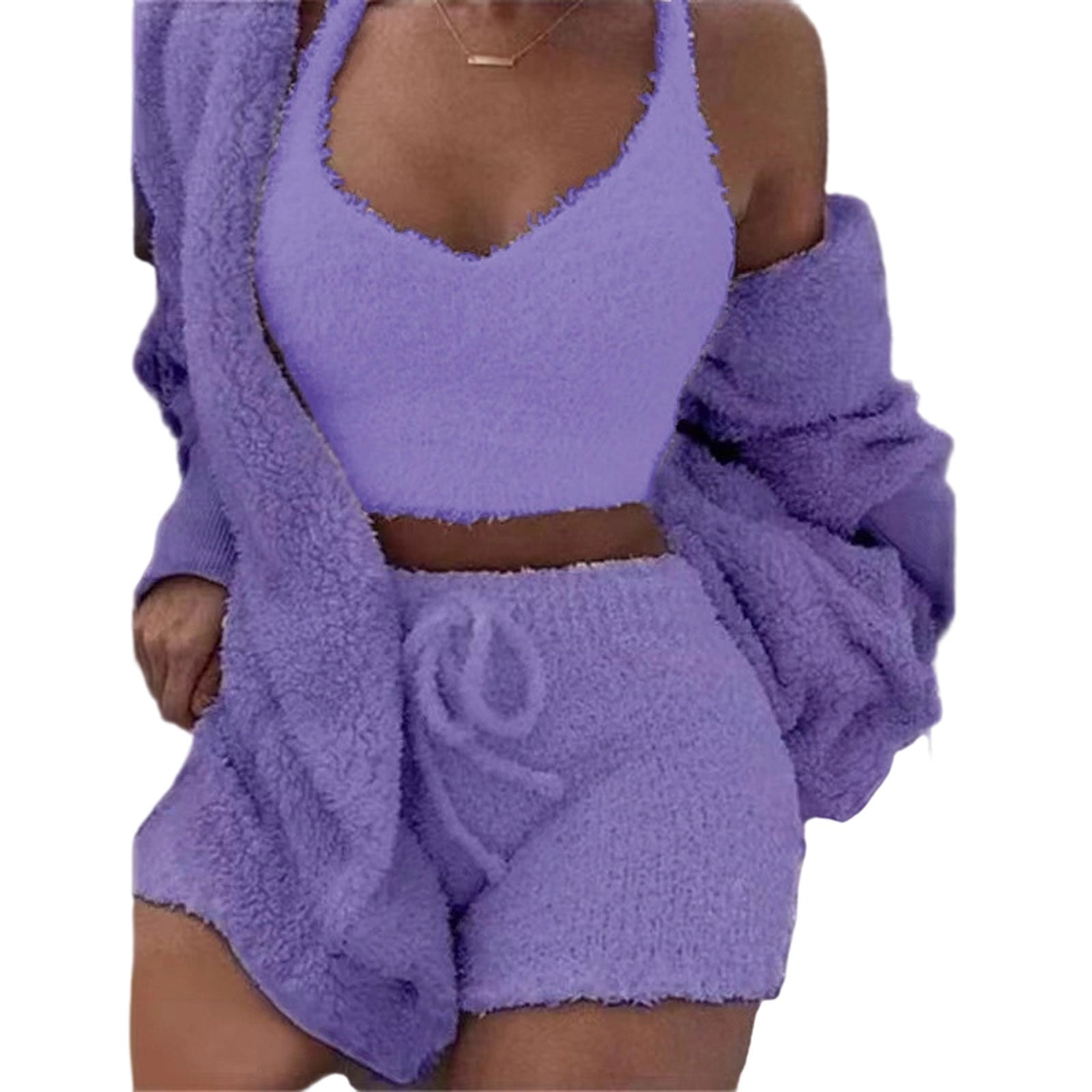 Blue Ladies 3-Piece Fluffy Lounge Set Soft Plush Home Wear Comfortable ...