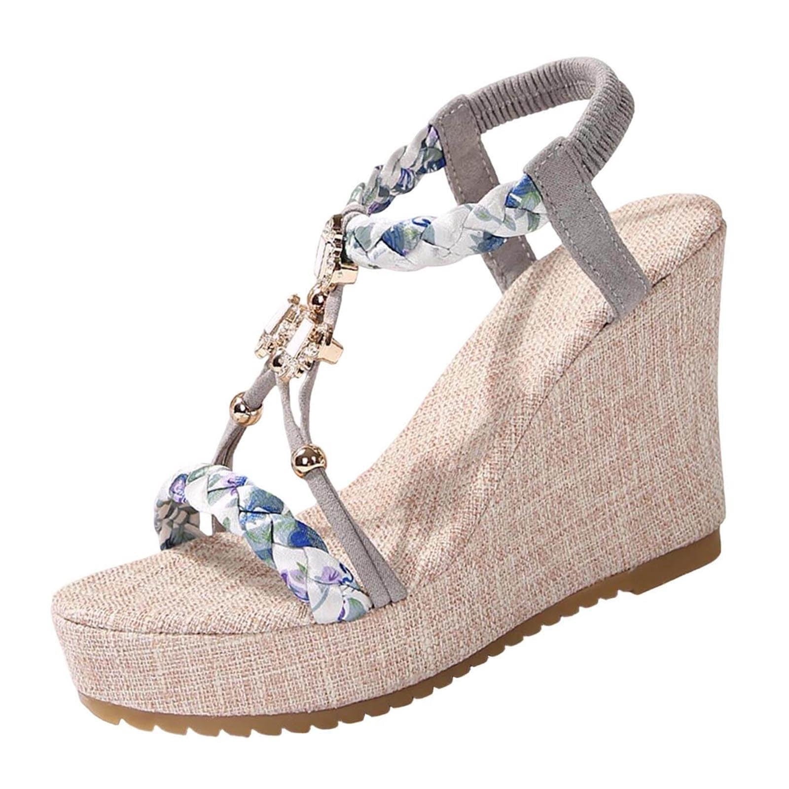 Blue Ladies Bohemian Beach Sandals Wedge Thick Sole Roman Summer Casual ...