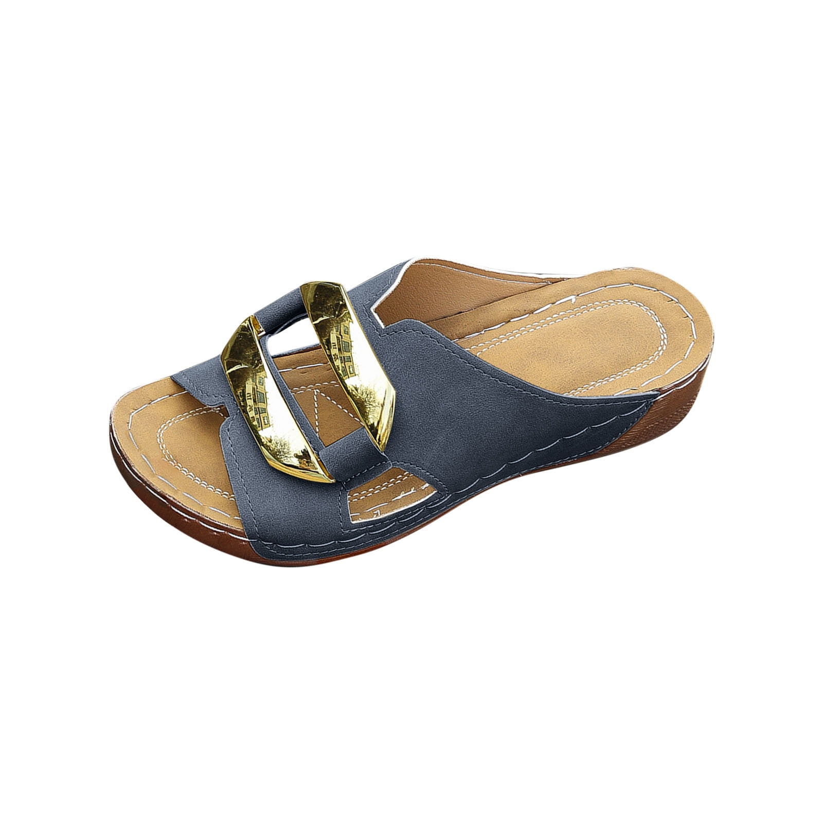 Blue Ladies Casual Slippers Metal Buckle Style Hollow Design For Summer ...
