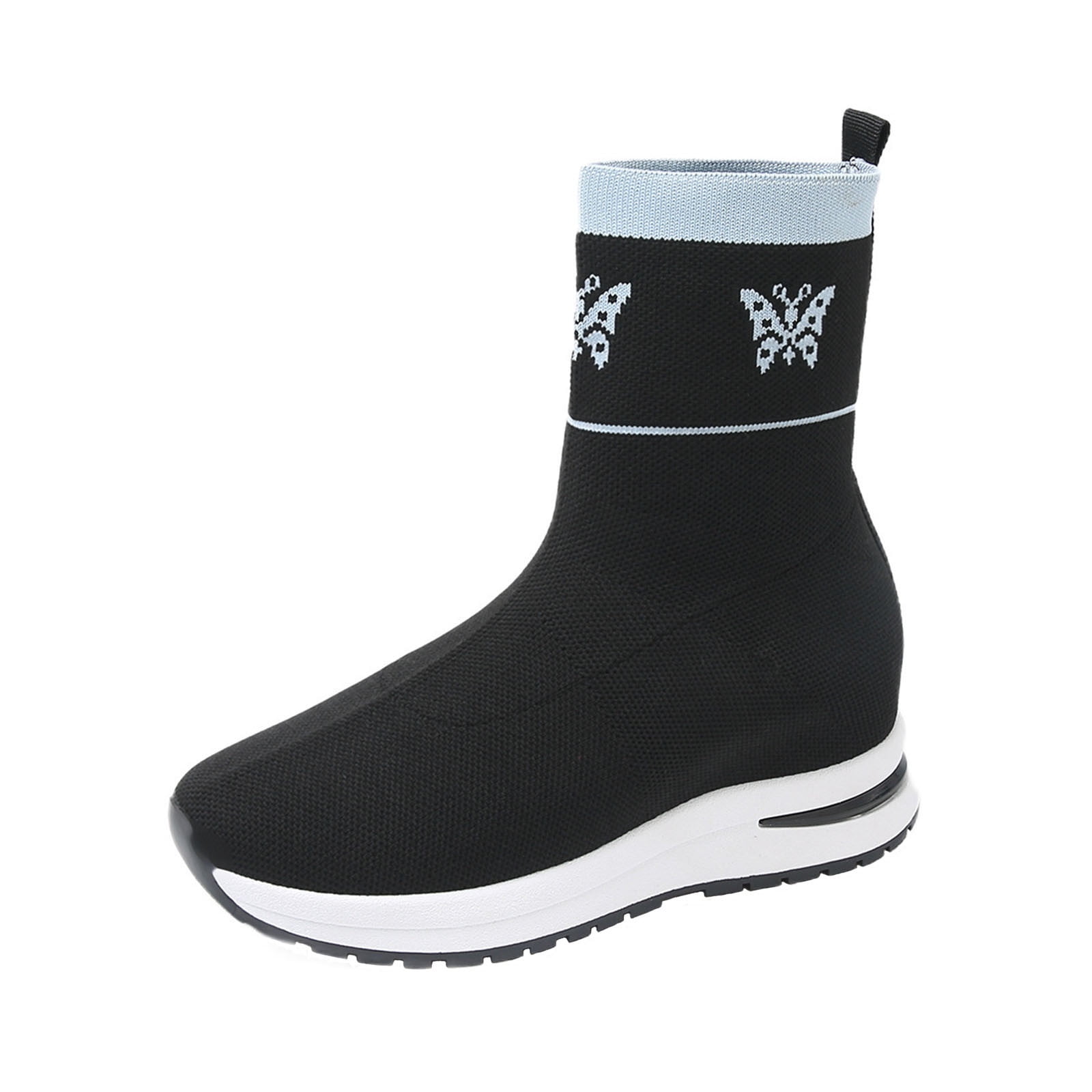 Blue Ladies Everyday Knitted Boots Round Toe Wedge Heel Construction ...