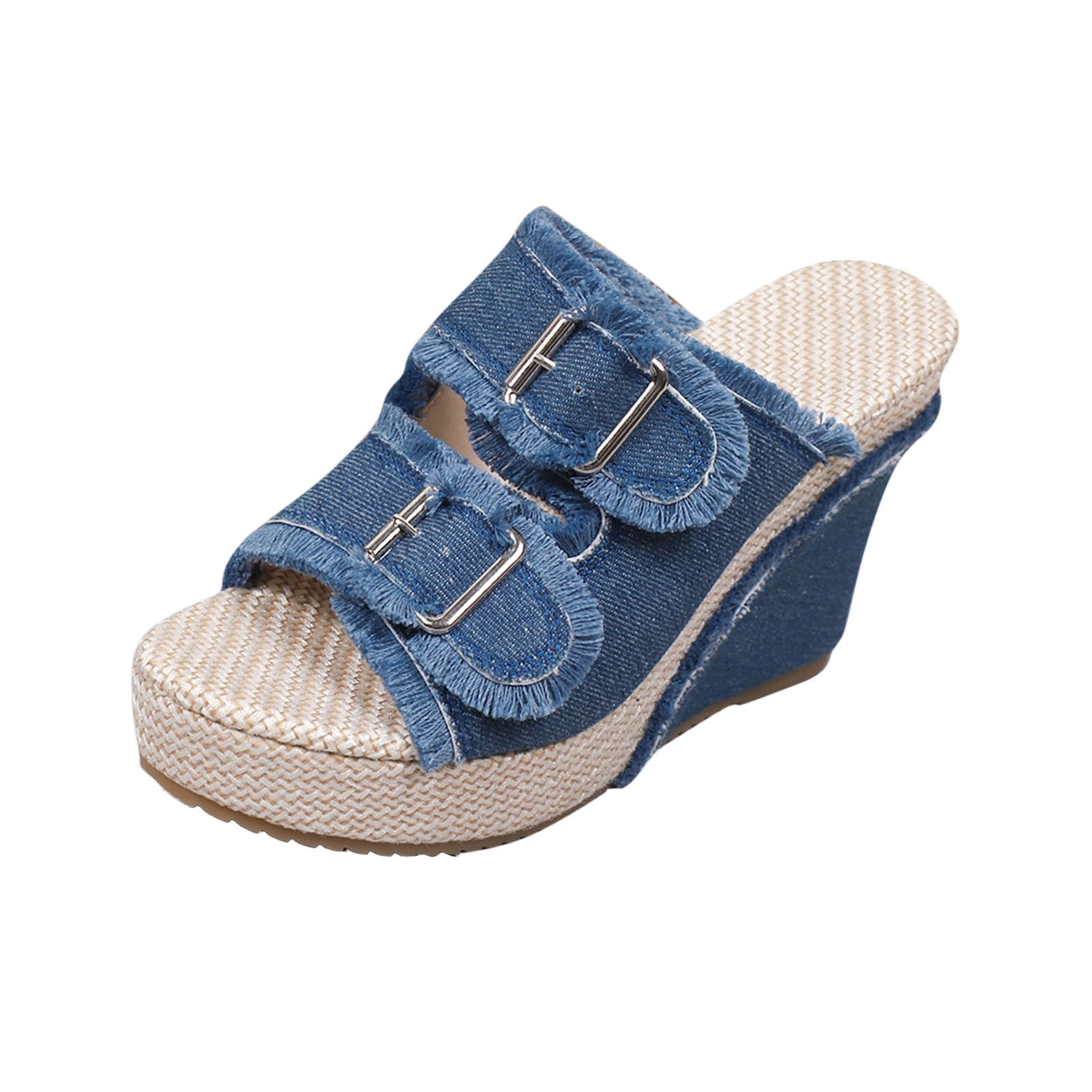 Blue Ladies Fashion Slippers With Round Toe And High Heel Design For ...
