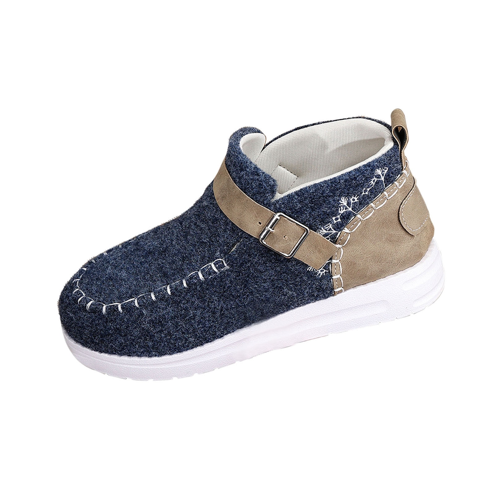 Blue Ladies Leisure Trendy Winter Plush Thermal Slip On Footwear With ...