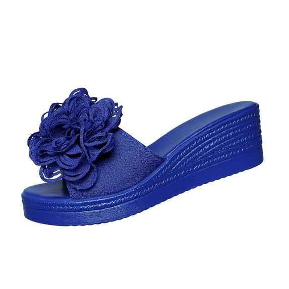 Blue Ladies Lightweight Floral Motif Sandals For Summer Style Pu ...