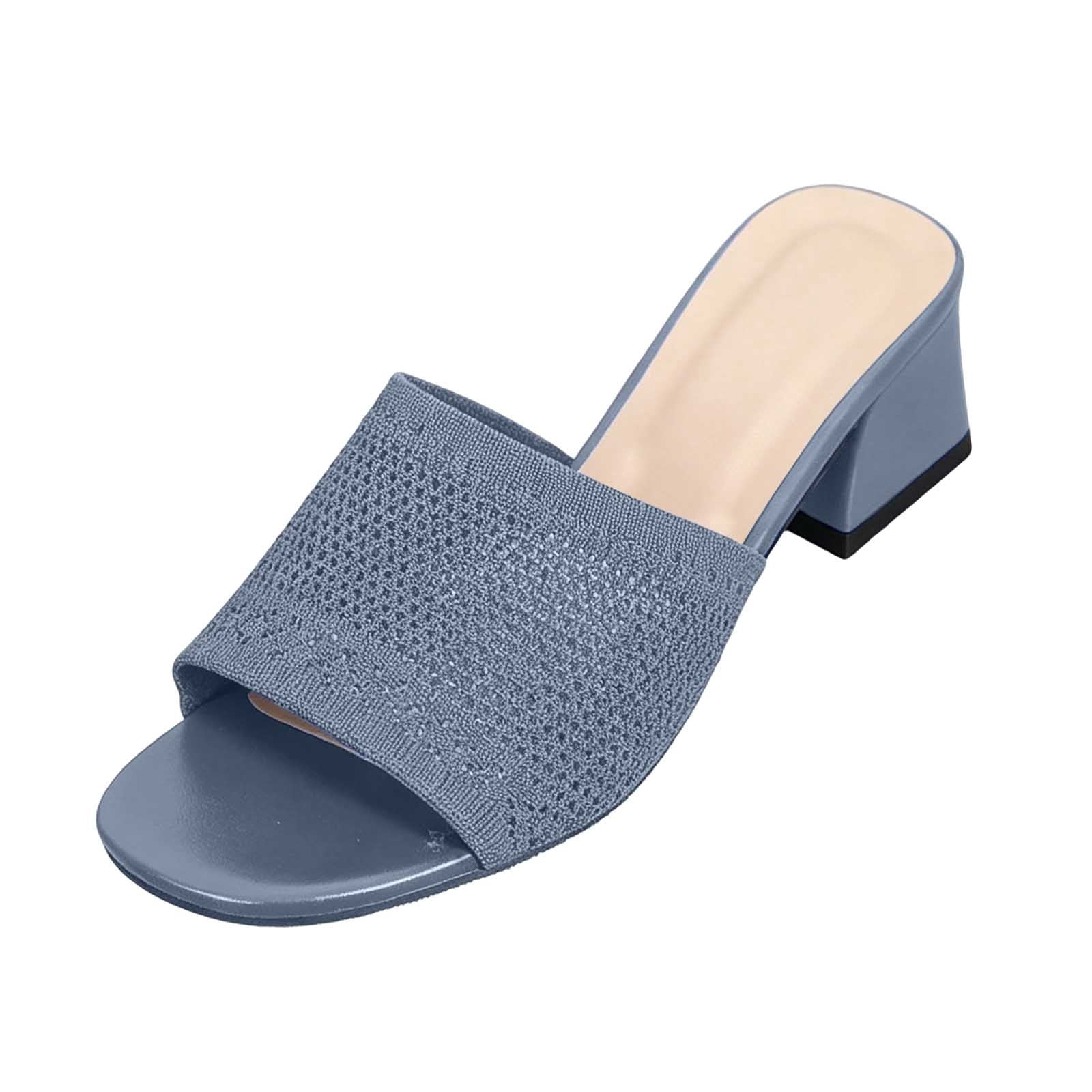 Blue Ladies Open Toe Knitted Slippers Heels Summer Casual Comfort ...