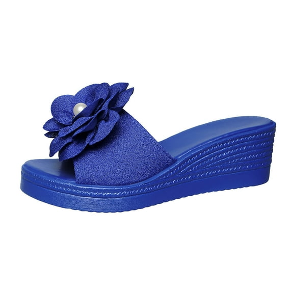 Blue Ladies Versatile Summer Footwear With Flower Detail Thick Sole ...