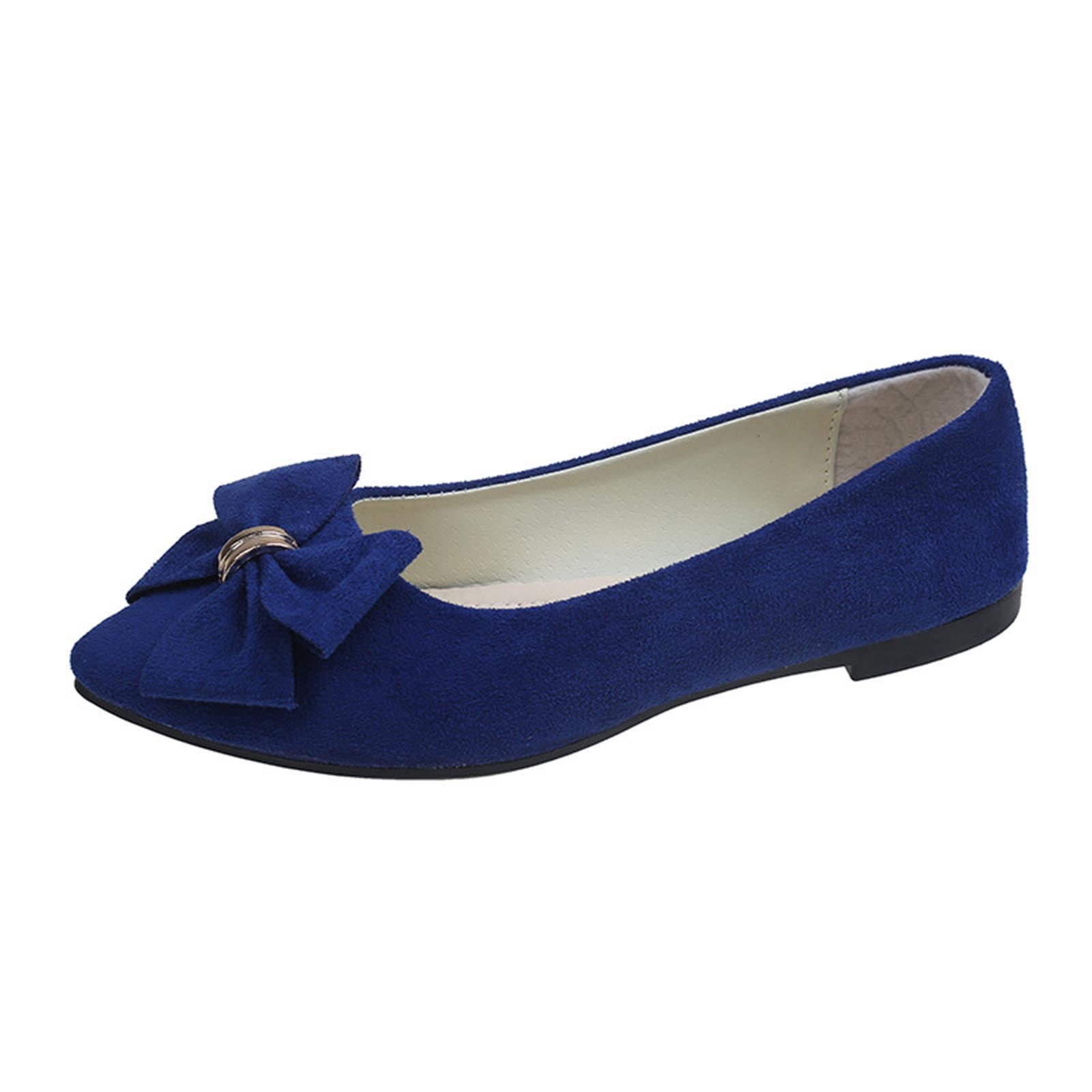 Blue Ladies Vintage Bowknot Flats Shallow Toe English Style Soft Fabric ...