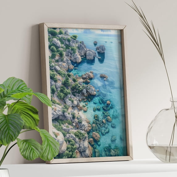 Blue Lagoon Aerial Coast Wall Art Mediterranean Decor, Unframed Paper ...