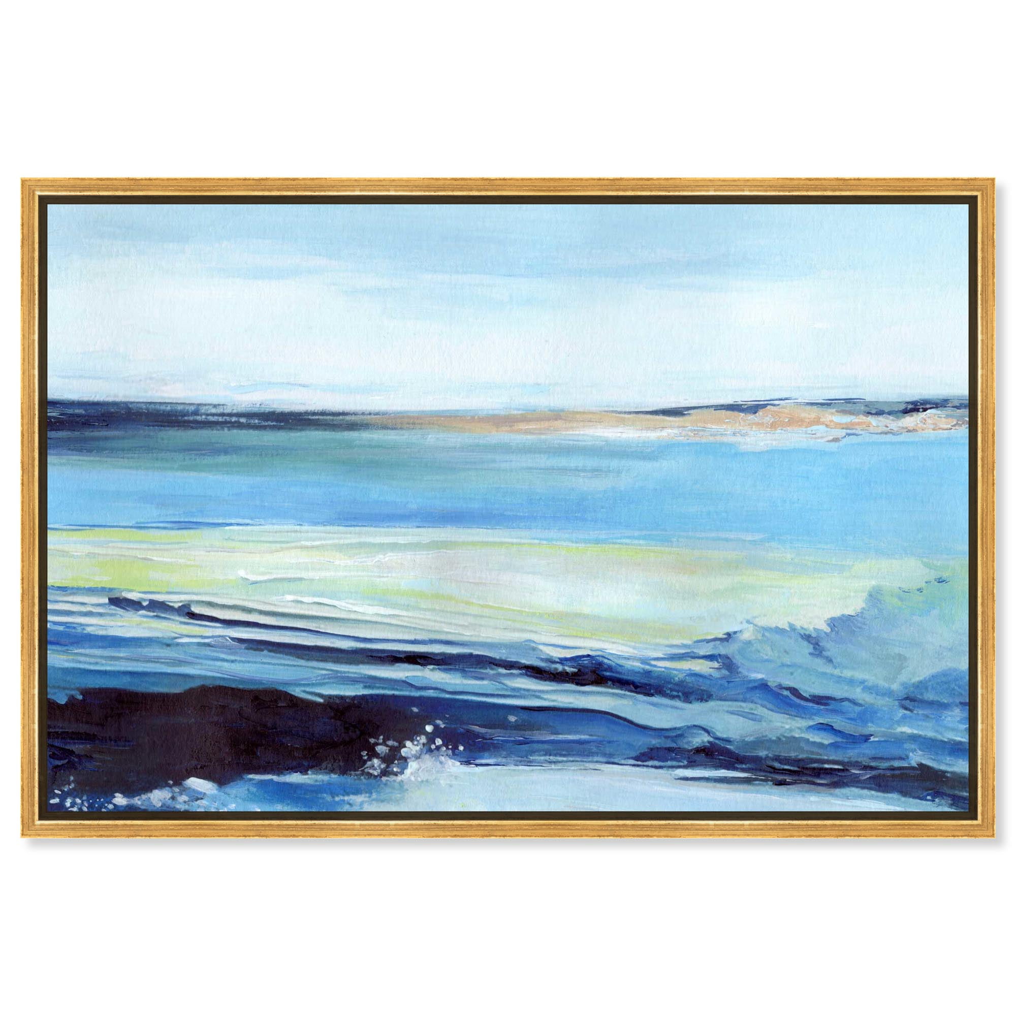 Blue Lagoon Canvas Abstract Art Prints by Art Remedy, Gold Frame, 36" x ...