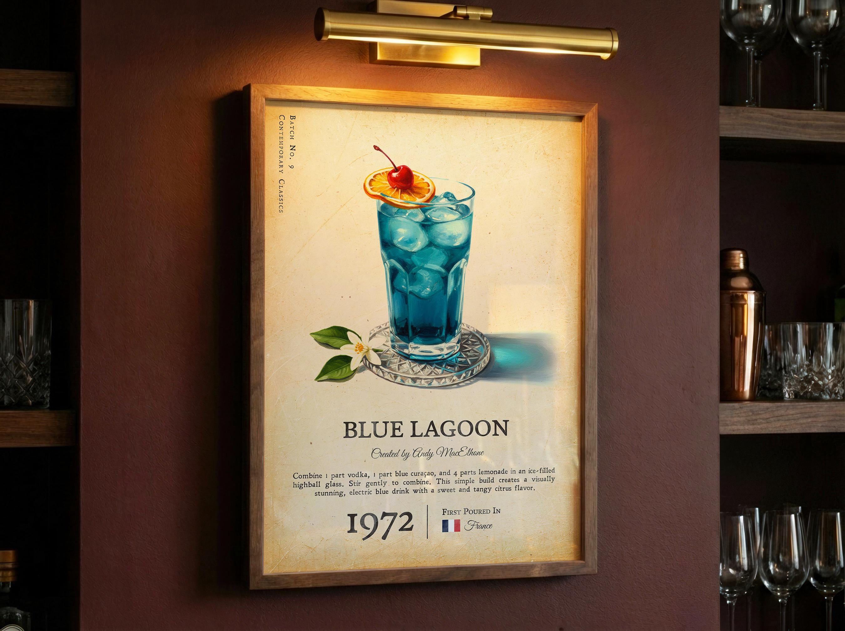 Blue Lagoon Cocktail Print, Retro Cocktail Poster, Bar Wall Art ...