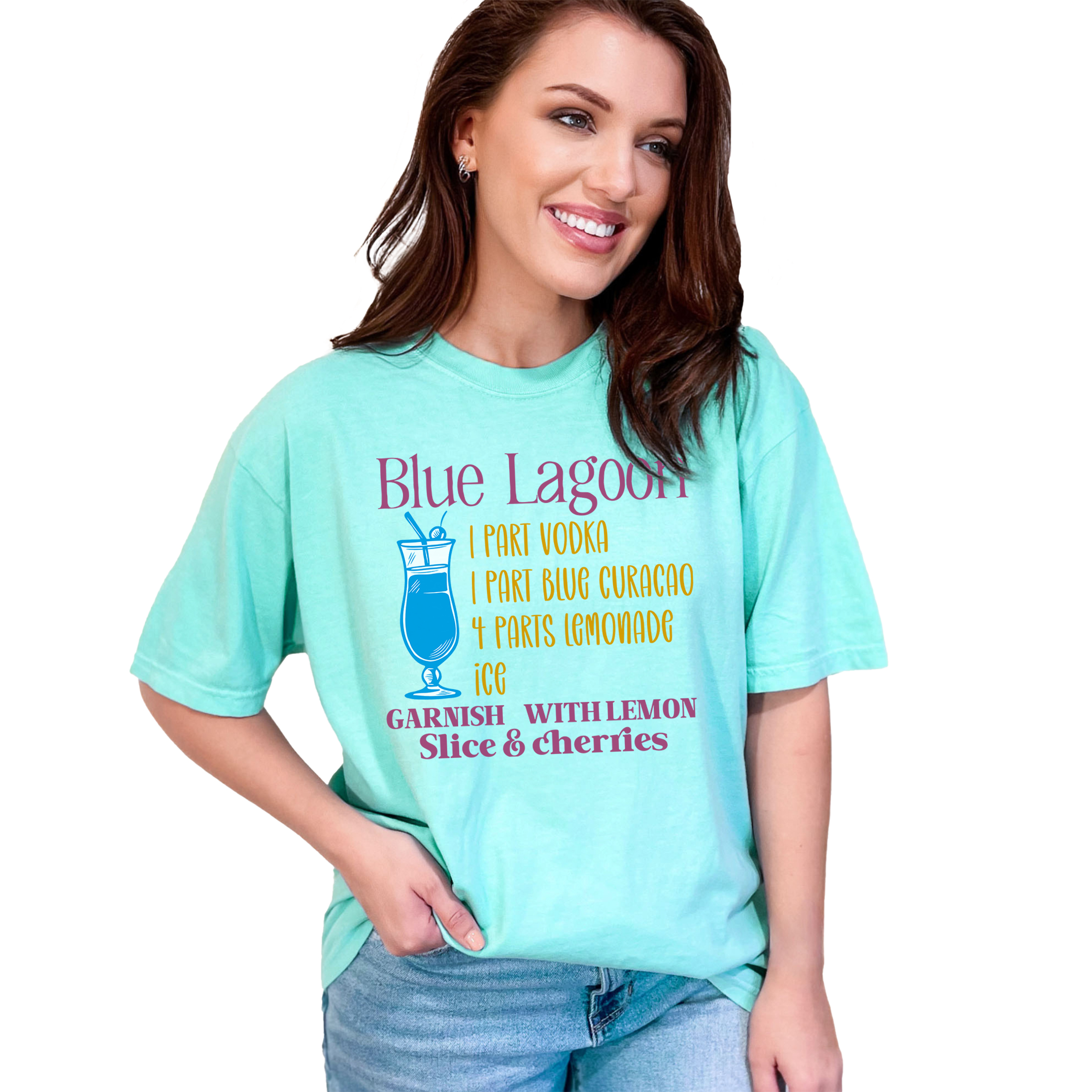 Blue Lagoon Cocktail Recipe T-Shirt, Fun Graphic Tee for Drink Lovers ...