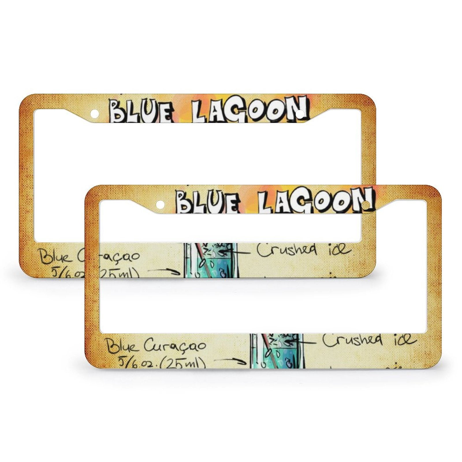 Blue Lagoon License Plate Frames 2 Pack Summer Cocktail Menu Car Tags ...