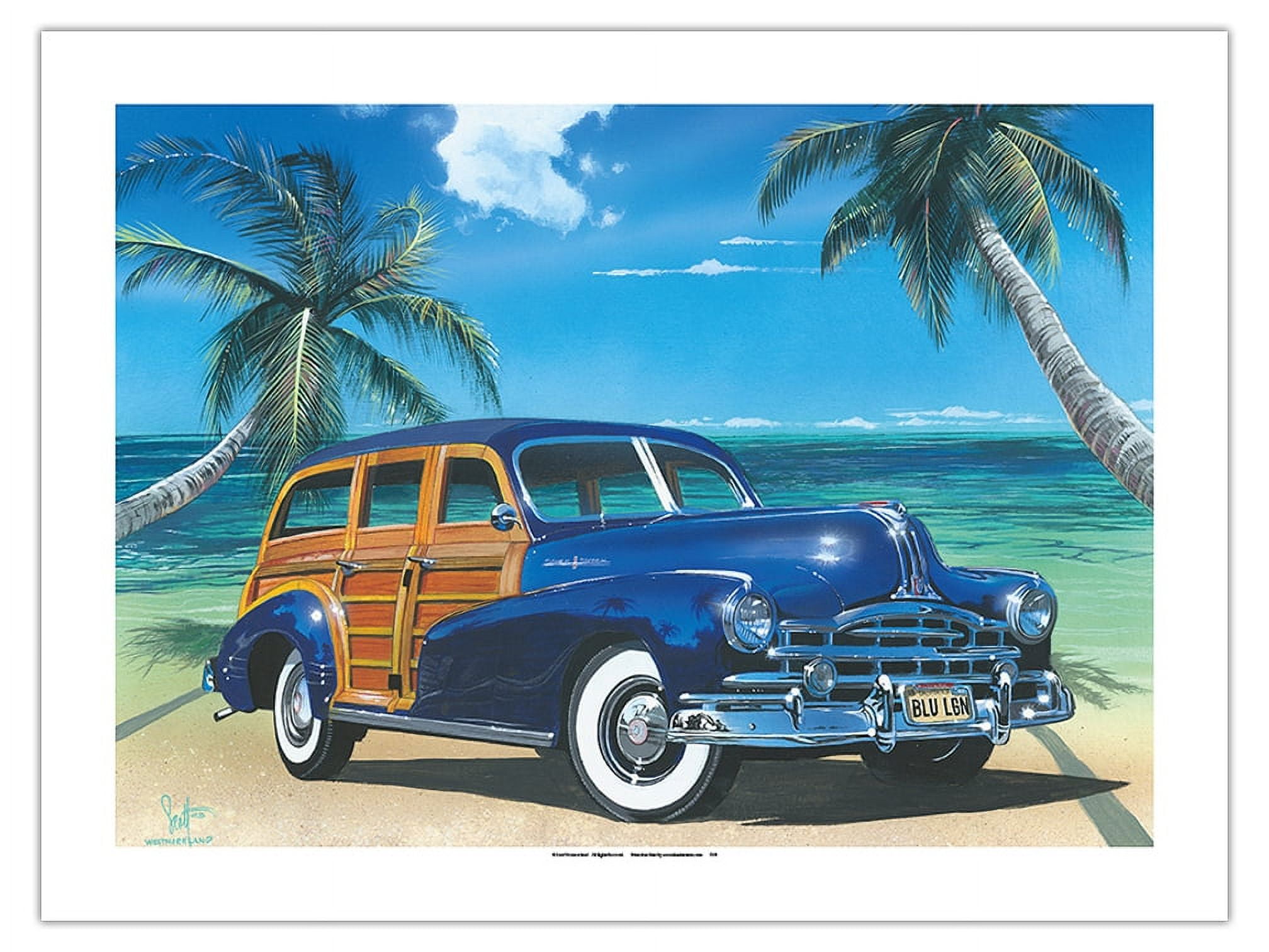 Blue Lagoon - Retro Woodie Car on Beach - From an Original Color ...