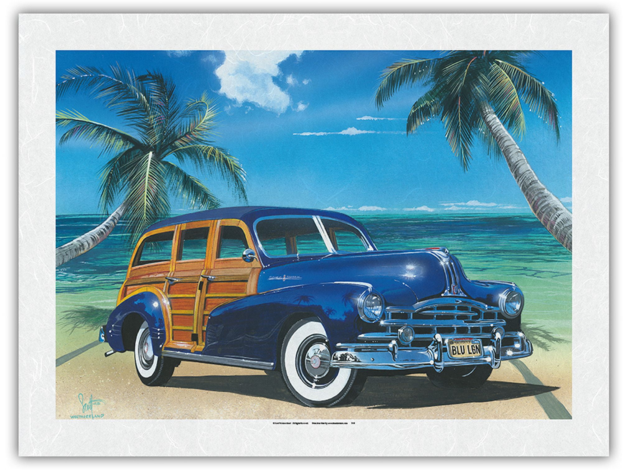 Blue Lagoon - Retro Woodie Car on Beach - From an Original Color ...