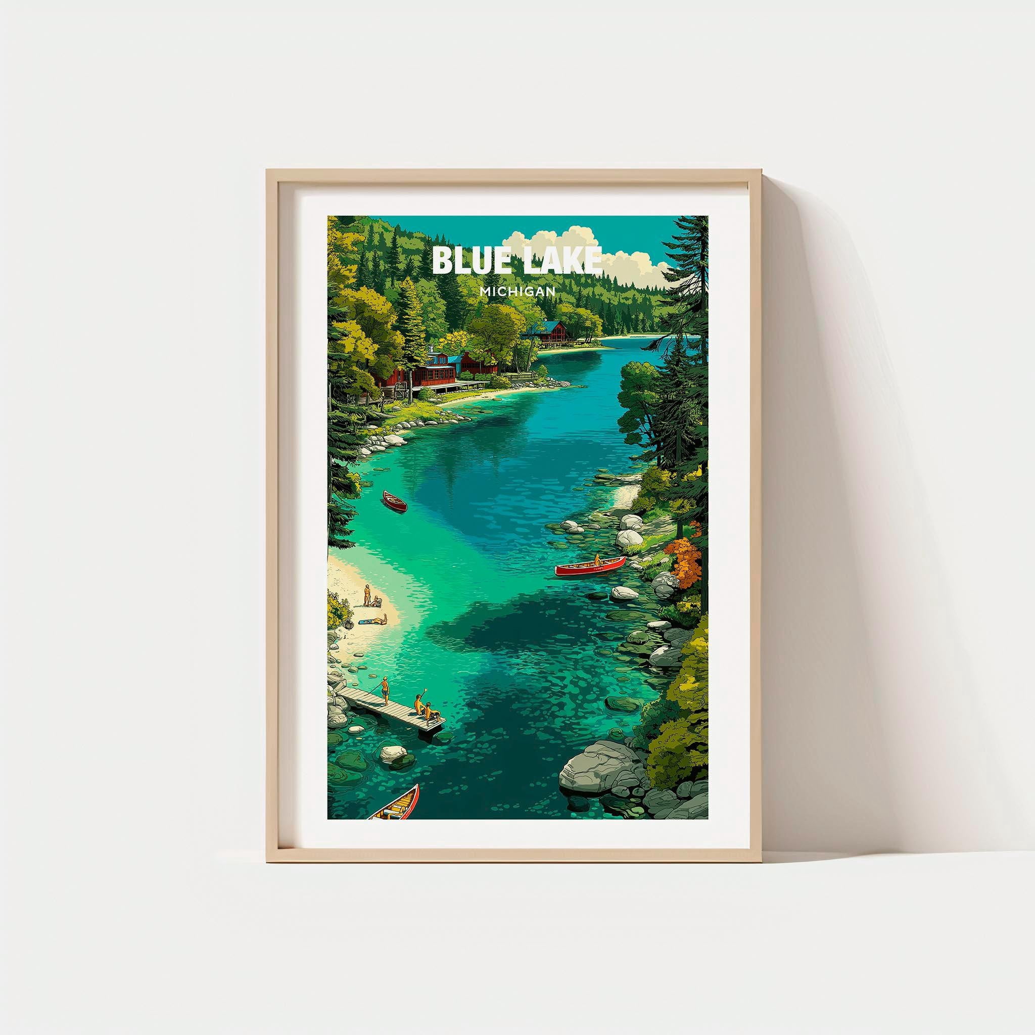 Blue Lake Landscape Poster: Clear Water And Forest Viewmultiple Vintage ...
