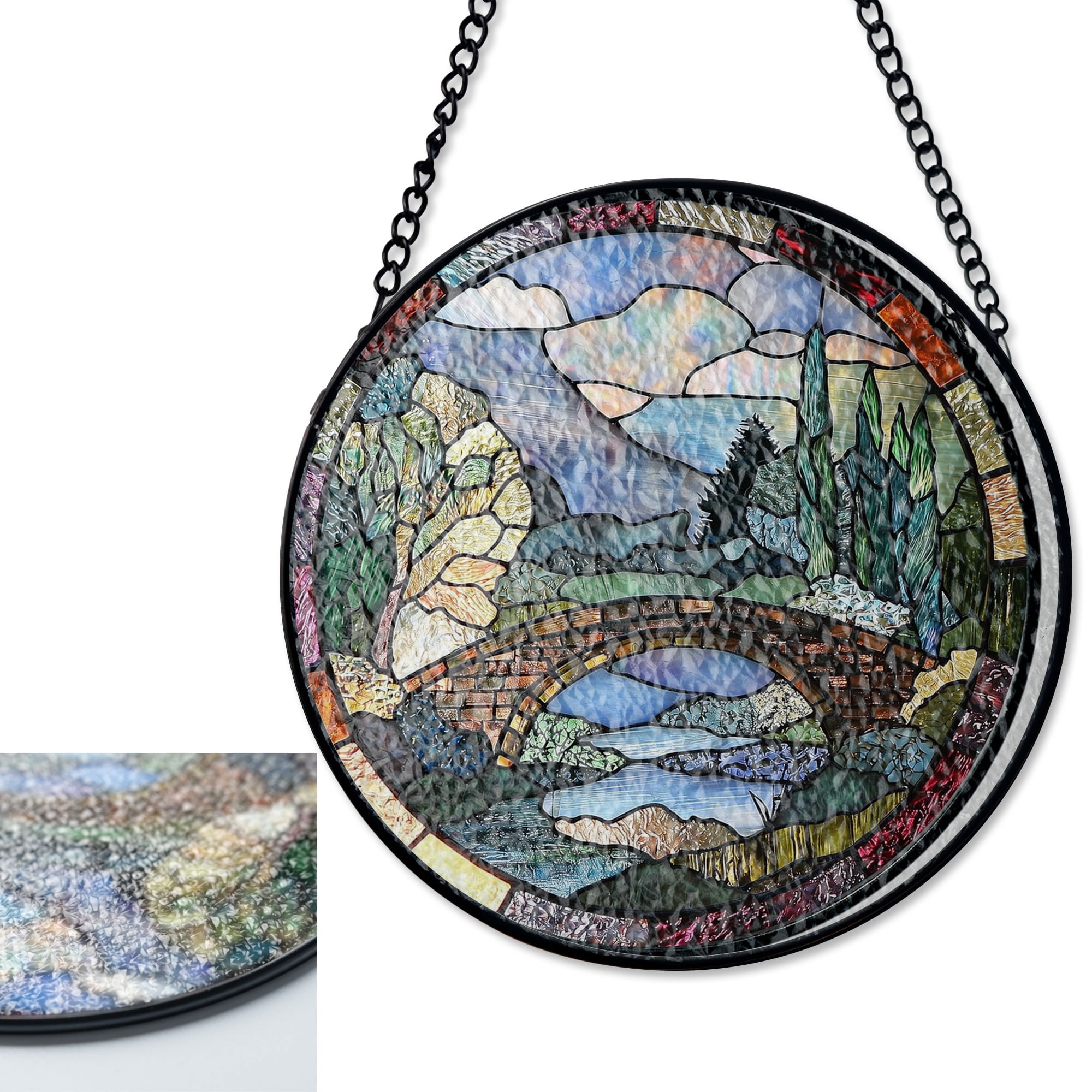 Blue Landscape Arch Bridge Stained Glass Suncatcher, Window Hanging ...