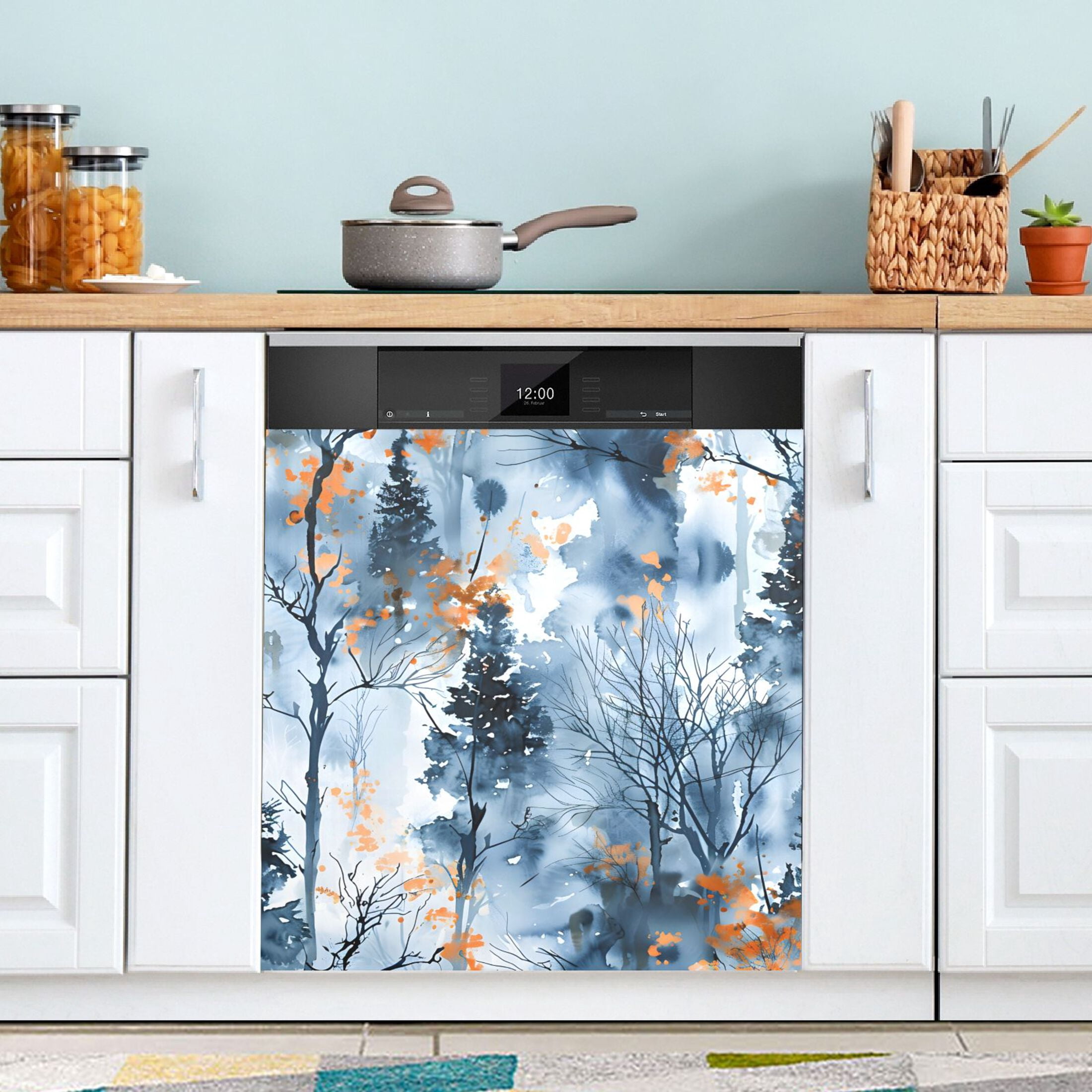 Blue Landscape Dishwasher Magnet Cover Reuseable Refrigerator Magnet ...