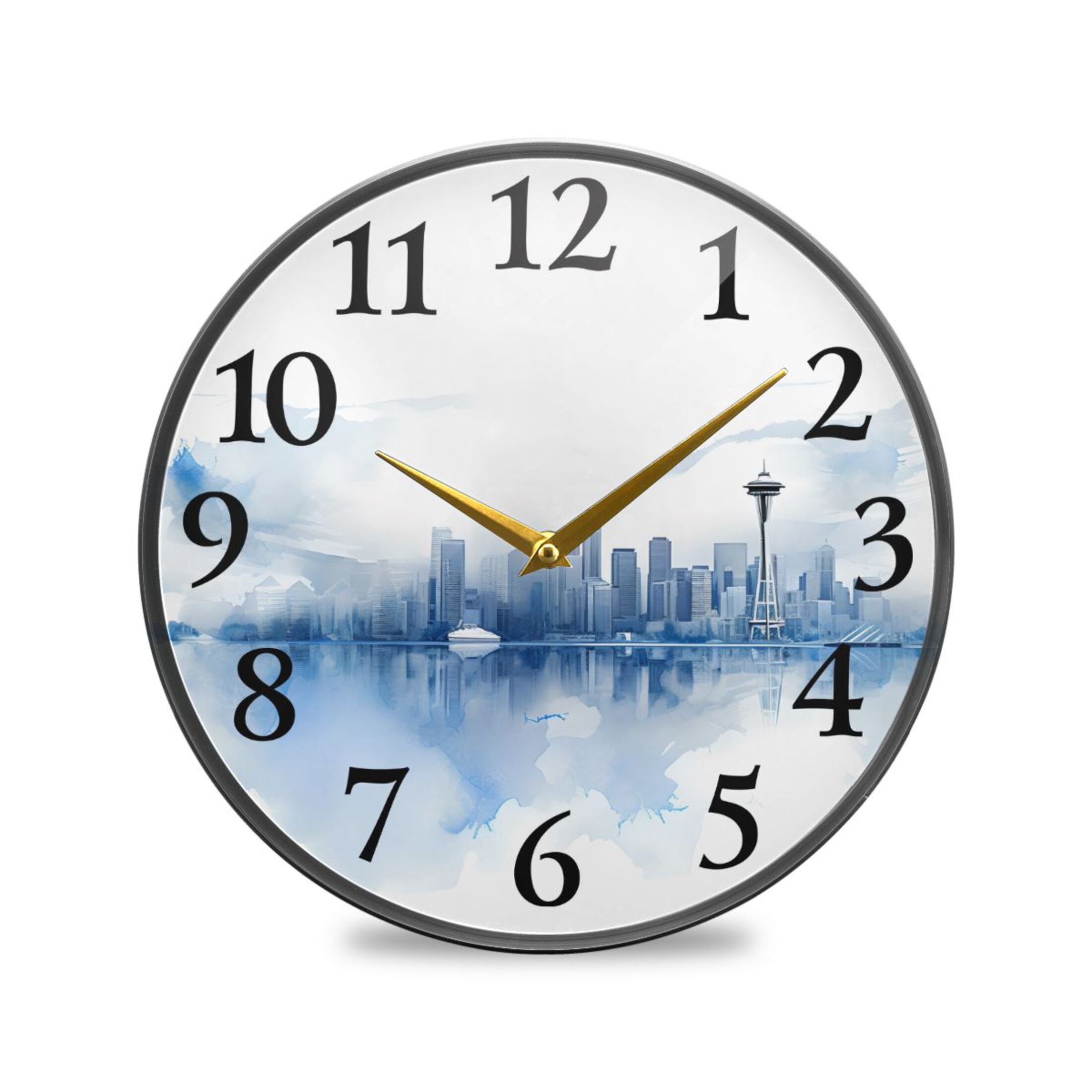 Blue Landscape Wall Clocks Battery Operated 11.9 Inch Round Clock ...
