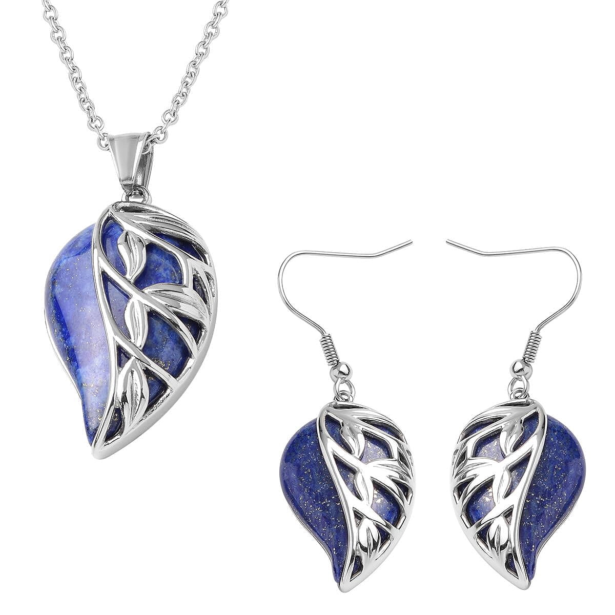 Shop LC Stainless Steel Lapis Leaf Jewelry Set, Earrings & Pendant with ...