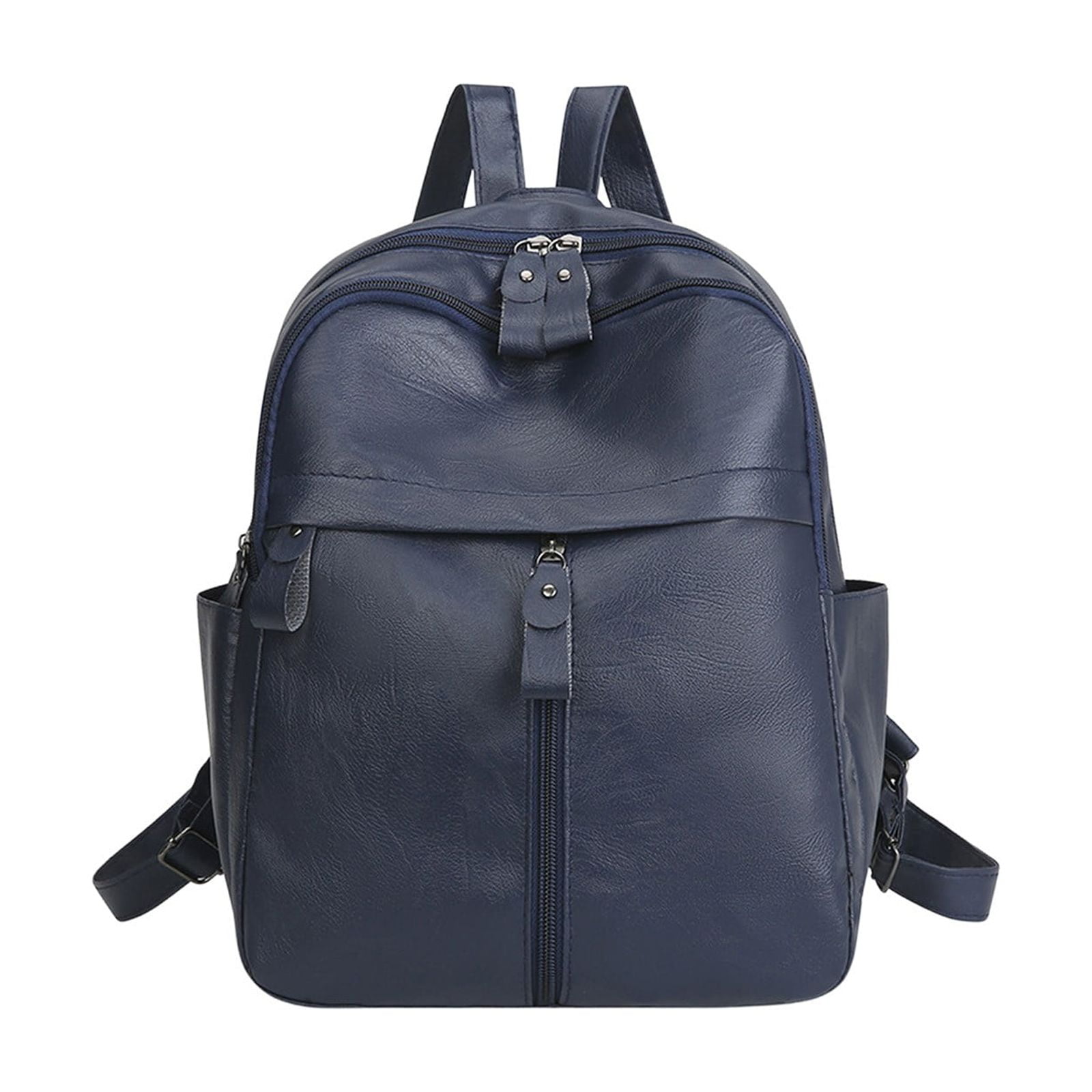 Blue Large Capacity Backpack Made Of Leather-Like Material With Multiple Compartments For ...