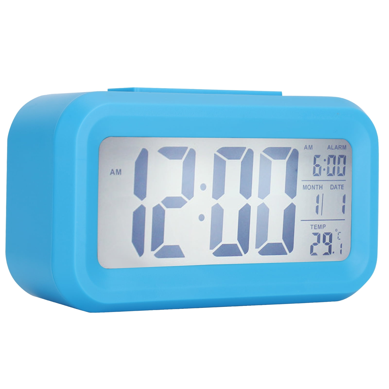 Blue Large LCD Electronic Alarm Clock with Smart Time and Temperature ...